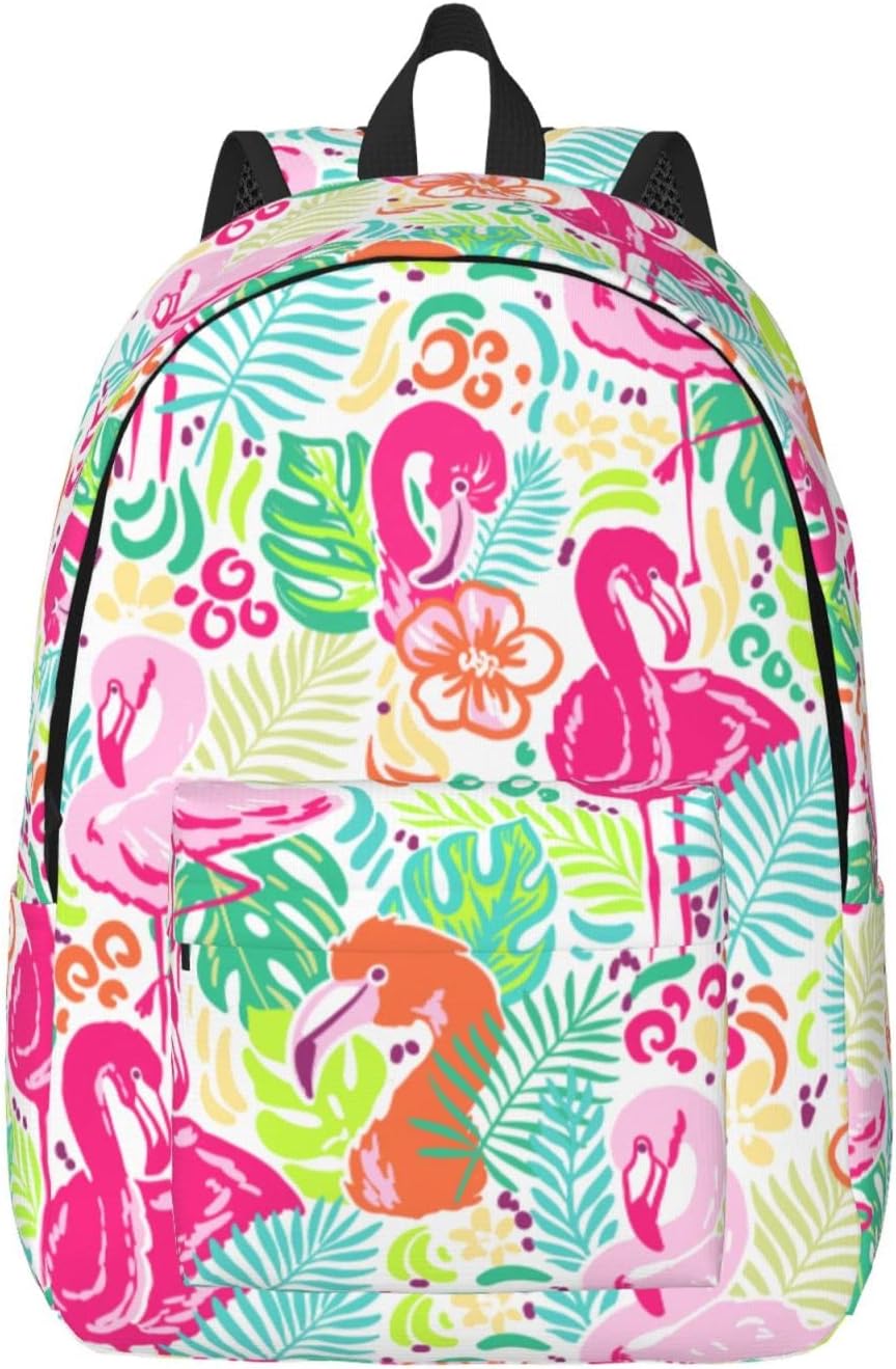 Amazon.com: XBFCDN Bright Flamingo Tropical Leaf School Backpack For ...