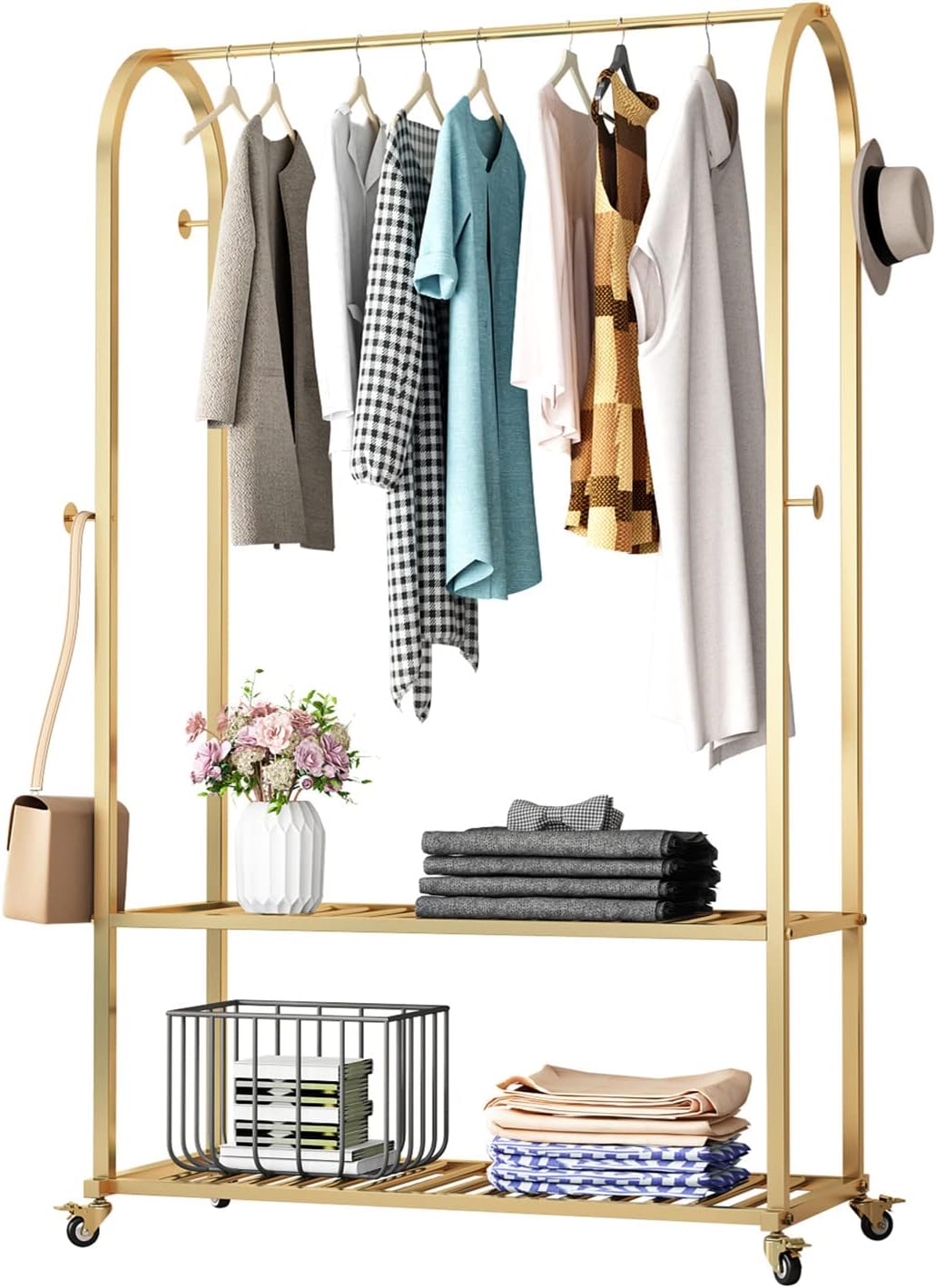 Amazon.com: Modern Clothing Rack on Wheels Gold Display Rack with 2 ...