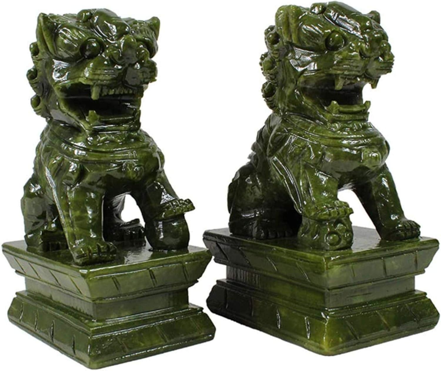 MFLASMF A Pair Jade Fu Foo Dogs Lions Chinese Feng Shui Ornaments ...