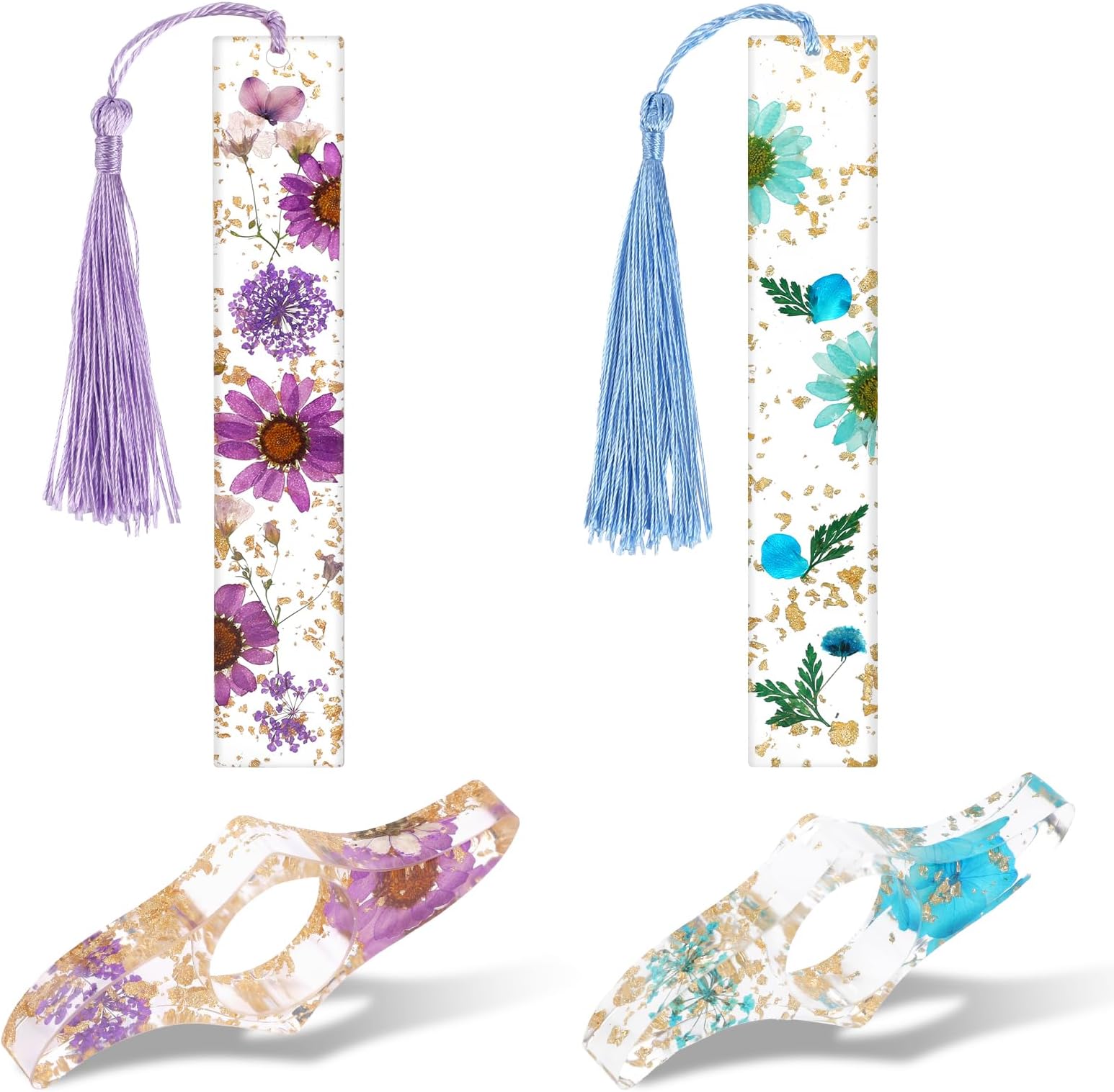Amazon.com: 4 Pieces Dried Flower Resin Bookmarks,Transparent Thumb ...