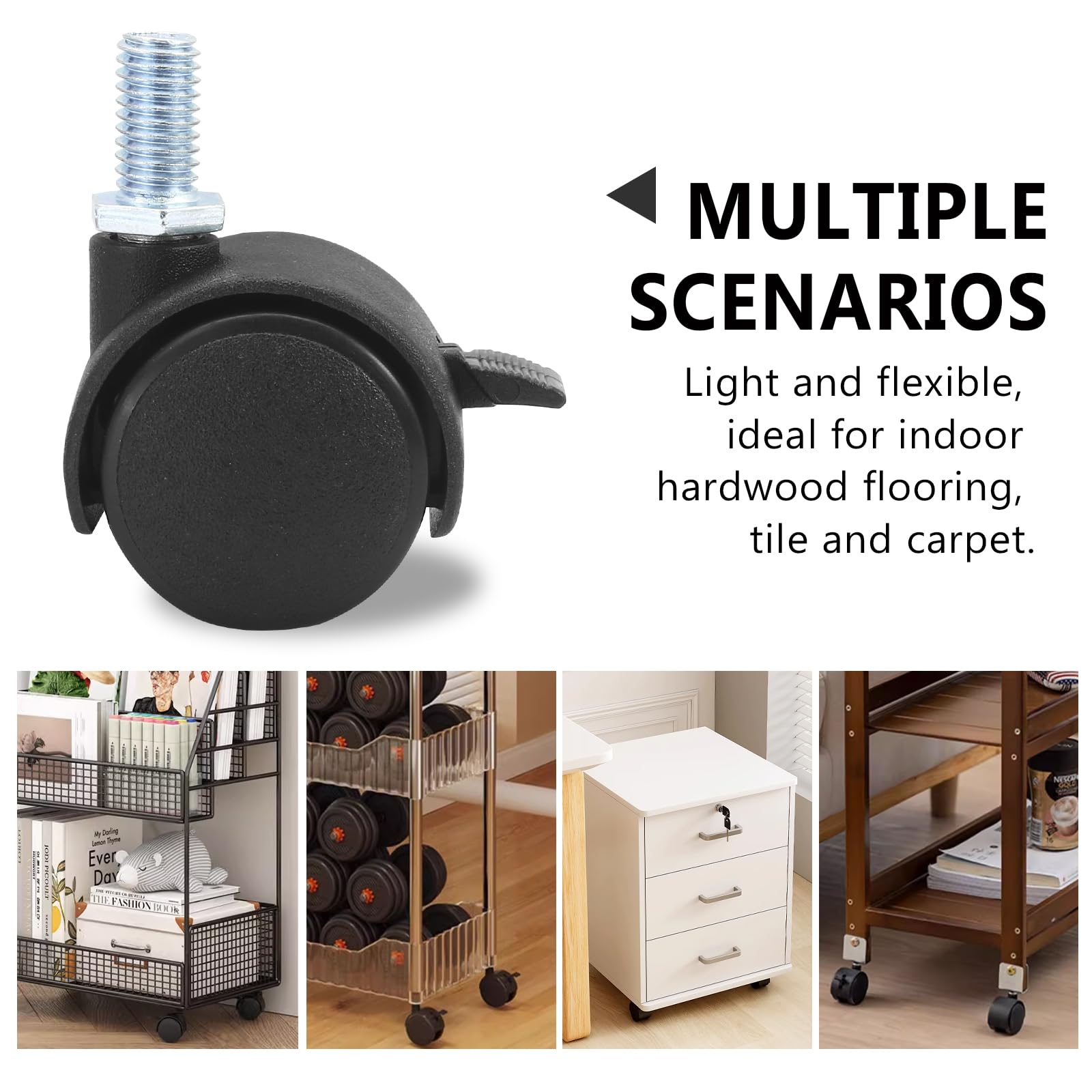 Snapklik.com : Murtenze 1 Inch Black Plastic Stem Casters Set Of 4, M8 ...