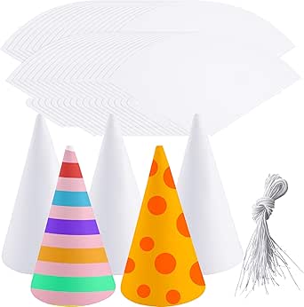 Amazon.com: Haconba 45 Pack White Party Cone Hats Blank DIY Craft Paper ...