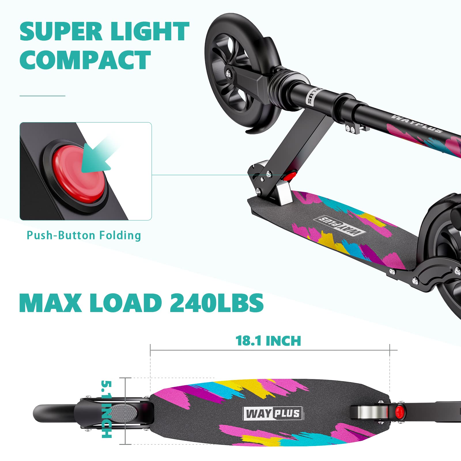 Snapklik.com : WAYPLUS Kick Scooter For Teens & Adults Max Load 240 LBS ...