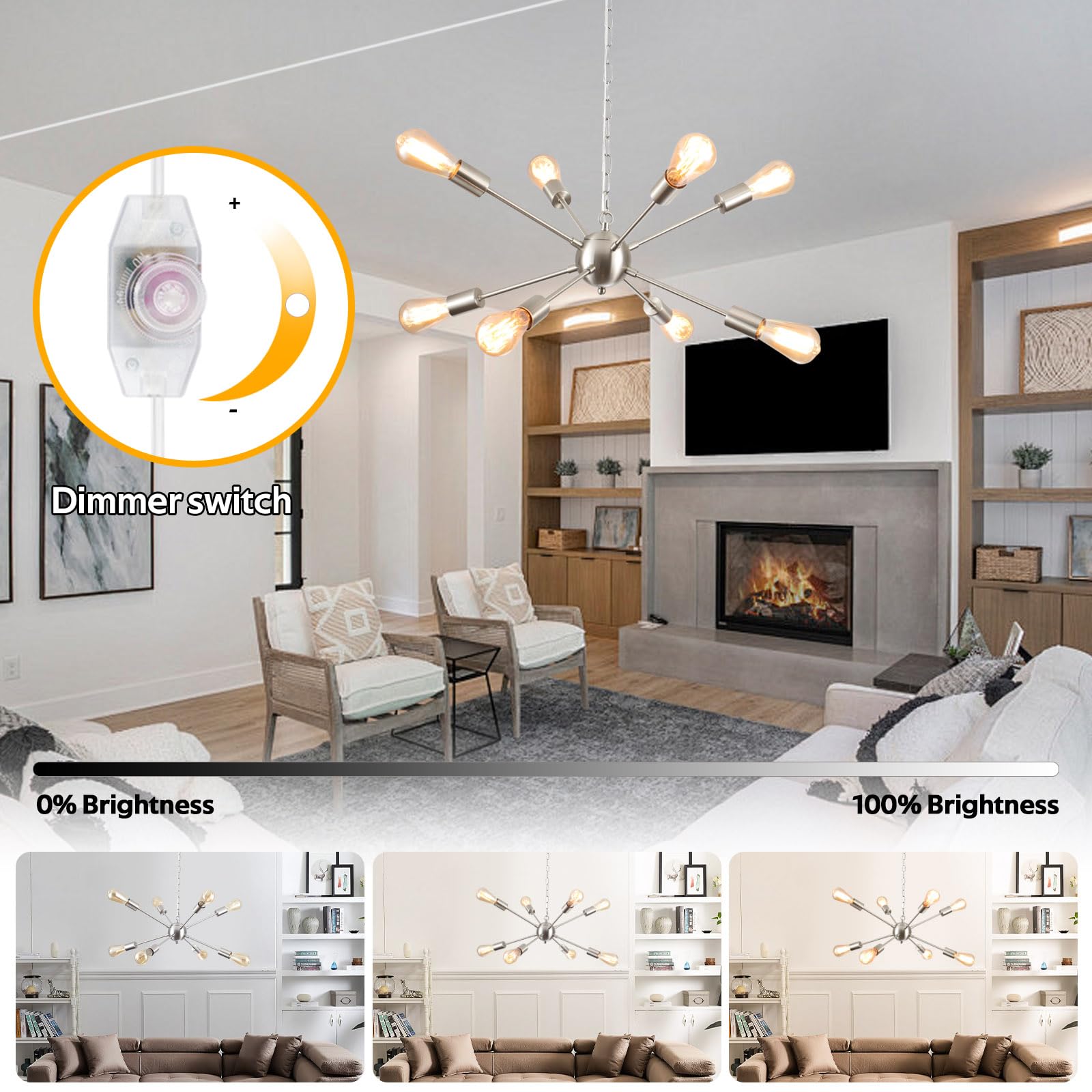 LXWNYY 8-Light Plug in Chandelier Lighting with Long Cord Hanging ...