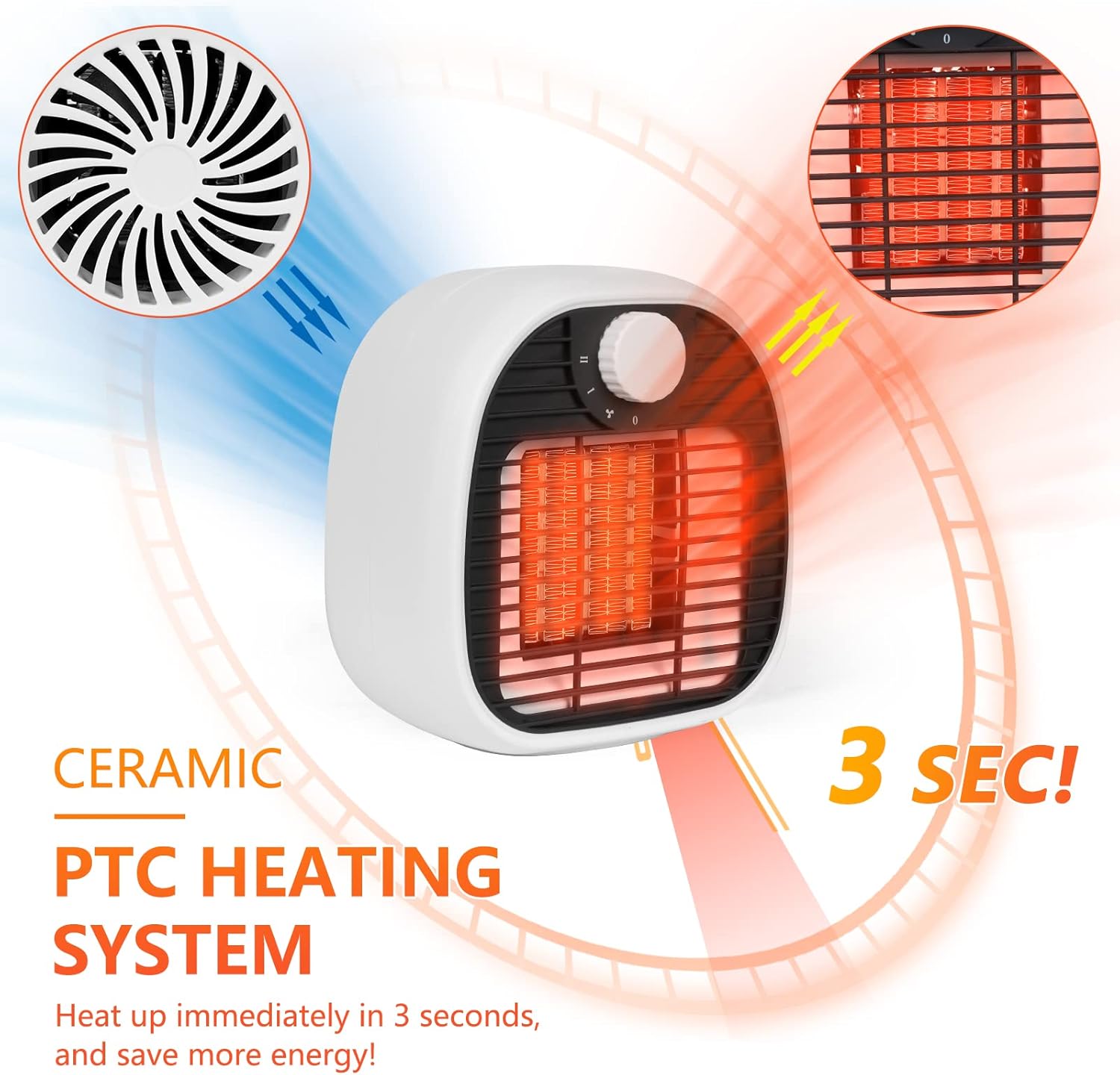 VECH Portable Space Heater Small Fan Heater with Tip-over and Overheat ...