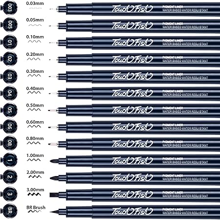 Amazon.com : Touch Fish Set of 13 Micro Pens,Art Pens,Fineliner Ink ...