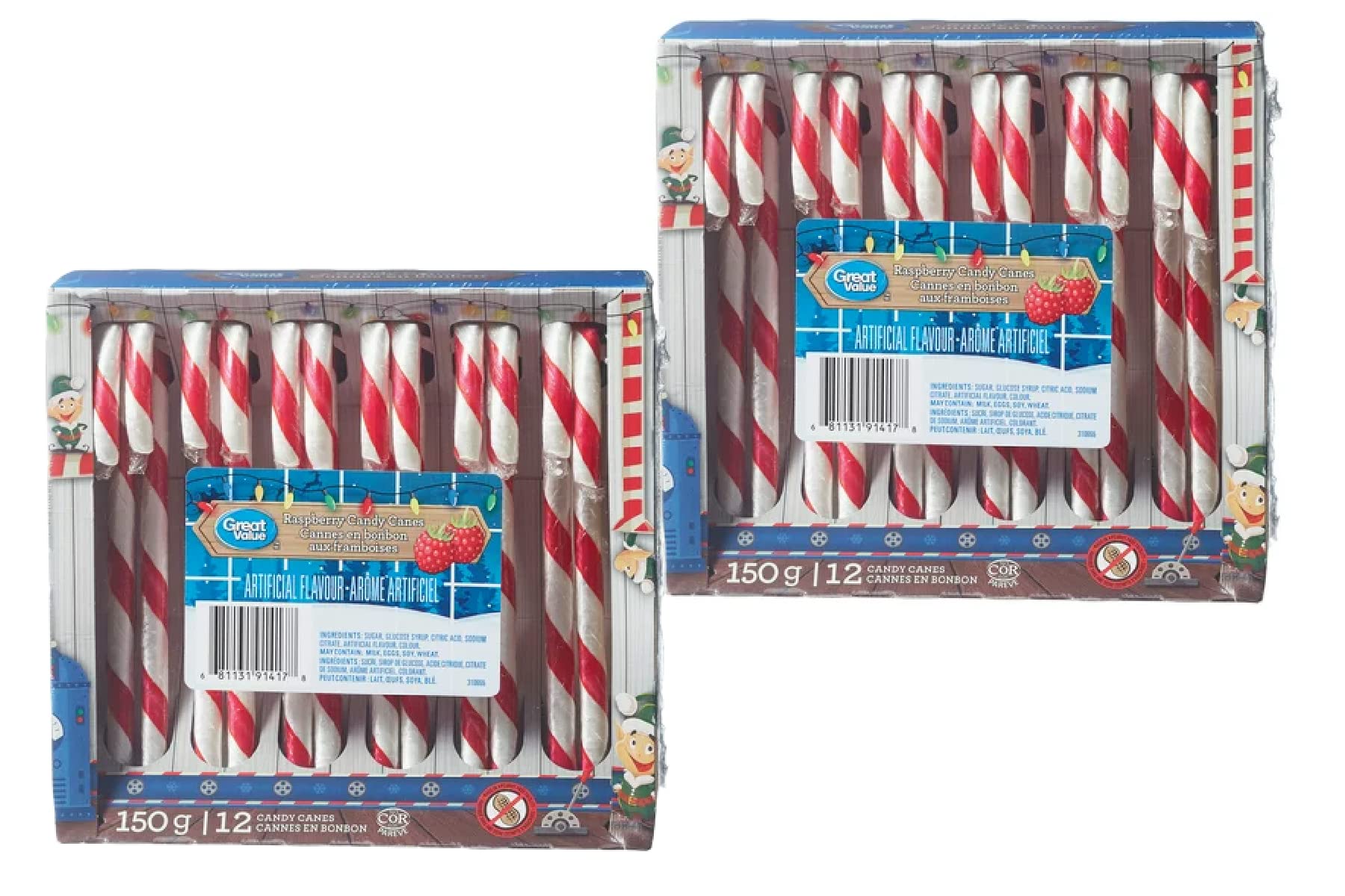 Pack of 2 raspberry candy canes, 32 candy canes total (16 each pack ...