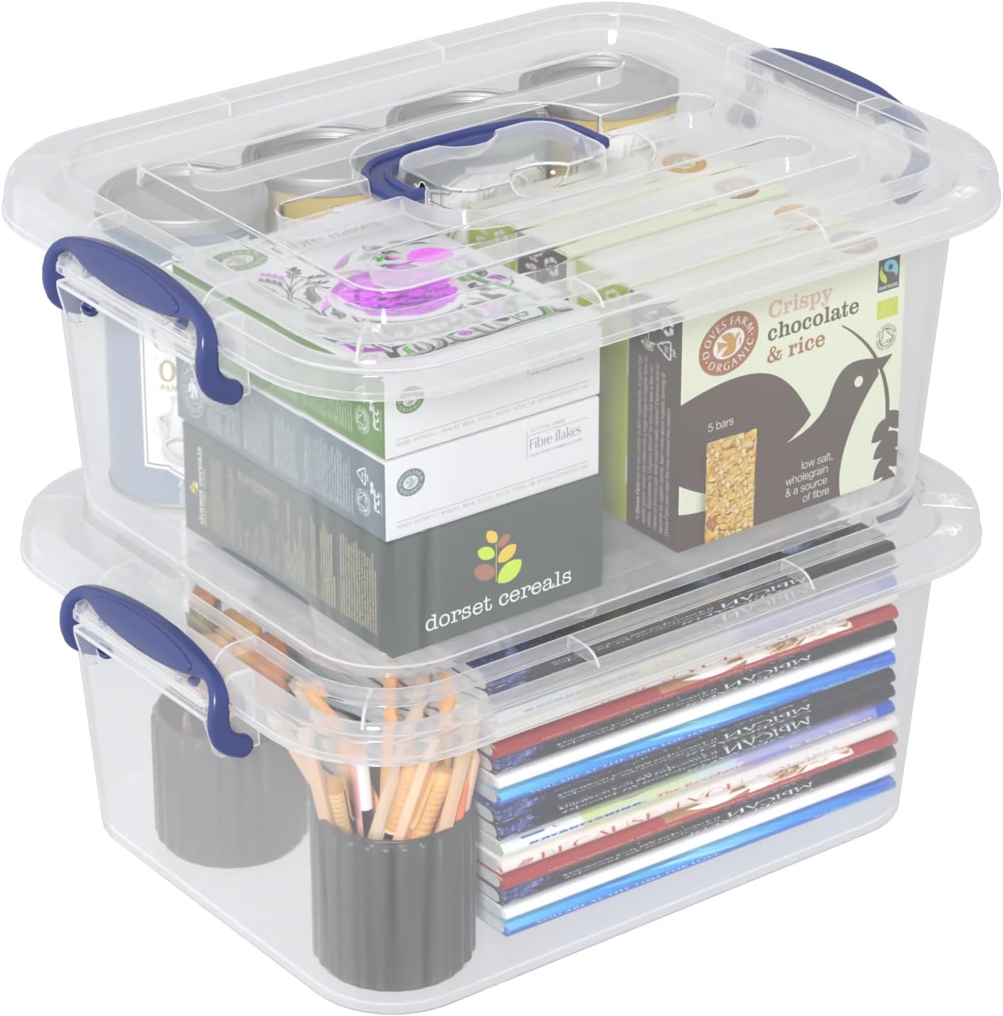 Xeabia 8 L Clear Storage Box with Lid, Plastic Storage Latch Boxes with ...