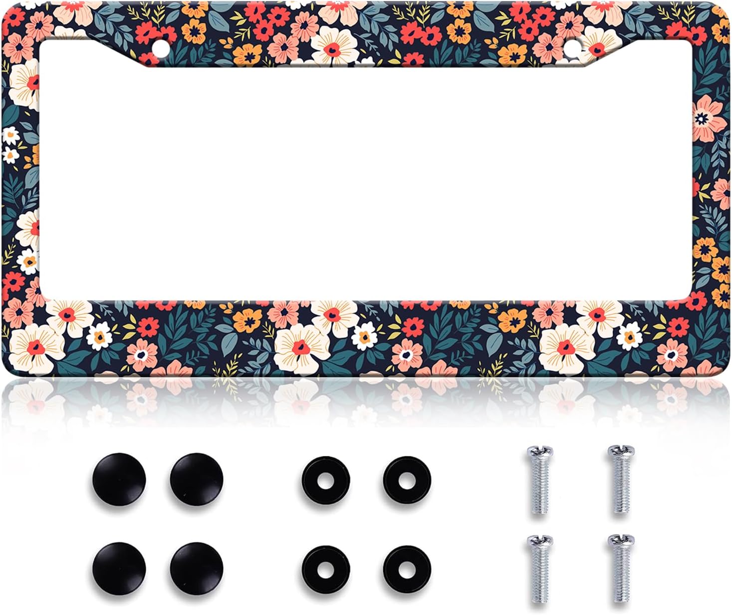 Amazon.com: HCSS Folk Floral License Plate Frame 2 Holes Colorful ...