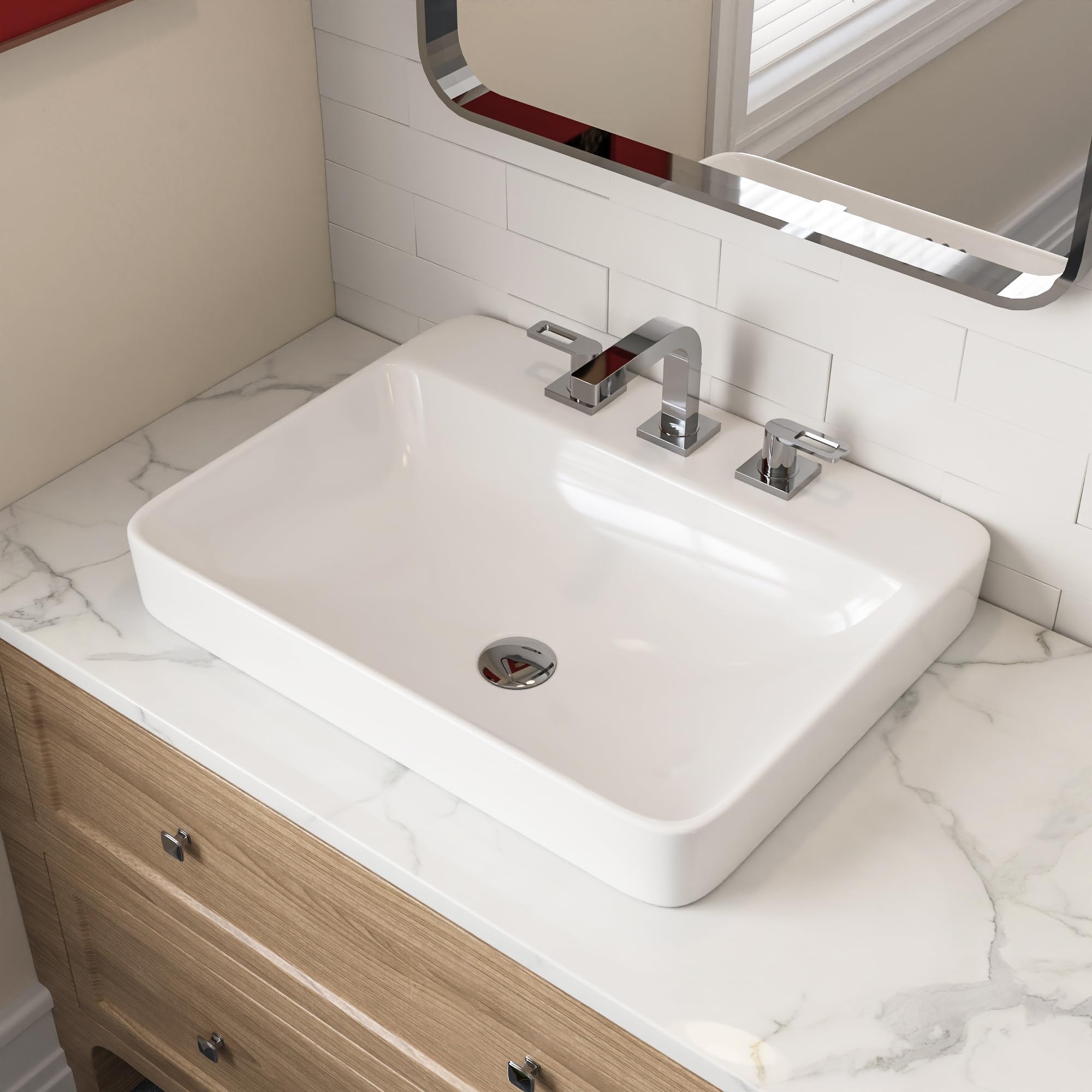 Bathroom Vessel Sink, DeerValley, 24”x19” Rectangular Drop-in Sink for ...