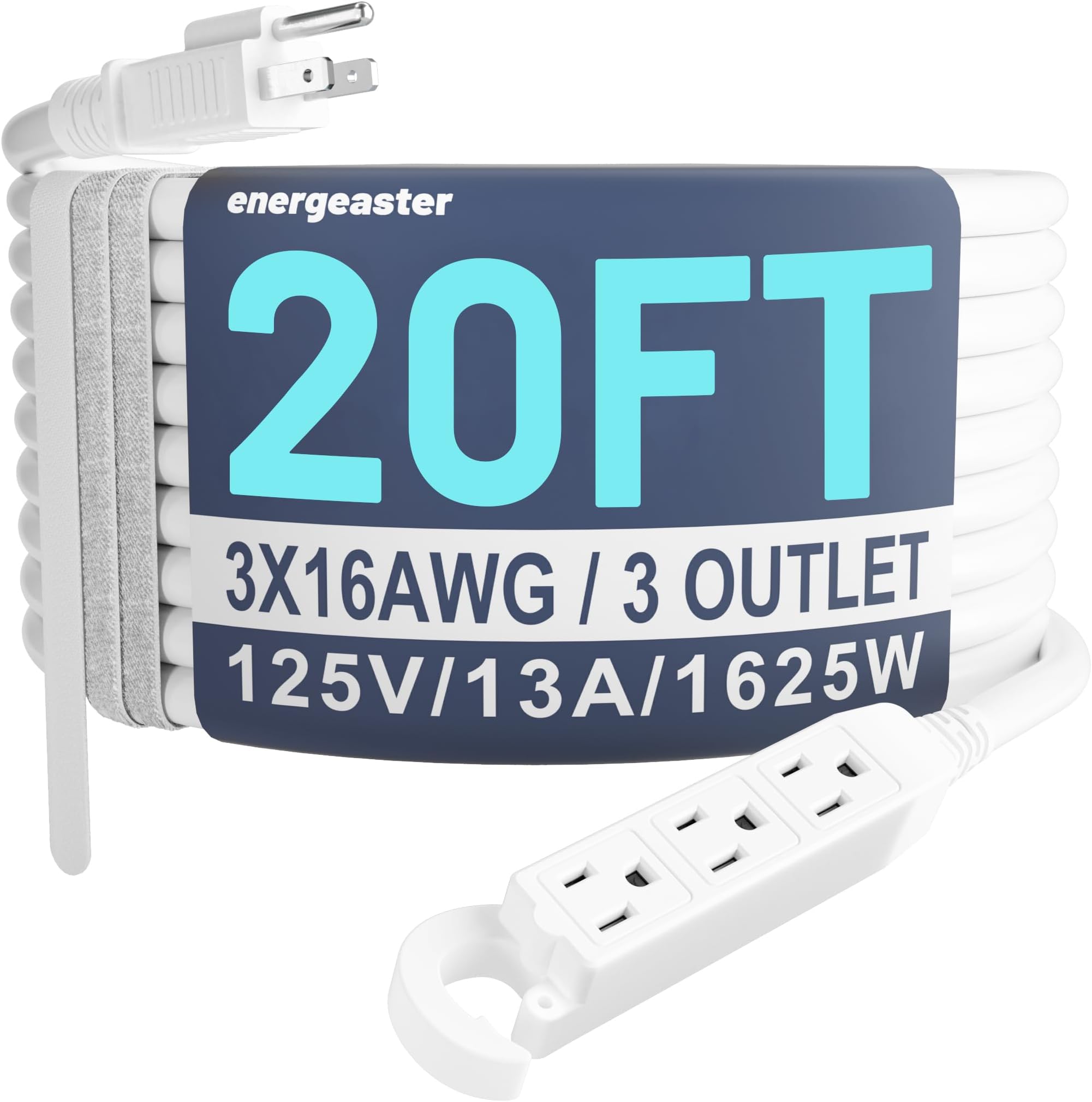 Amazon.com: Energeaster 16/3 20 Ft 3 Outlet Extension Cord Indoor ...