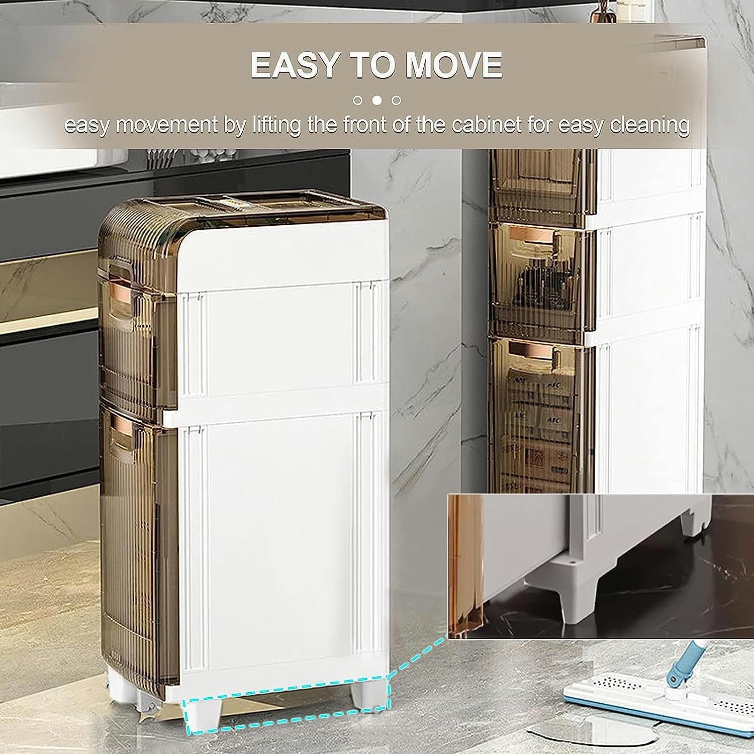 Rolling Storage Tower With Drawers 4-Tier Slim Bathroom Floor Cabinet ...