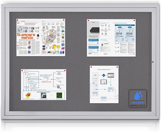 Swansea Outdoor Lockable Gray Fabric Bulletin Board Shatter Resistant ...