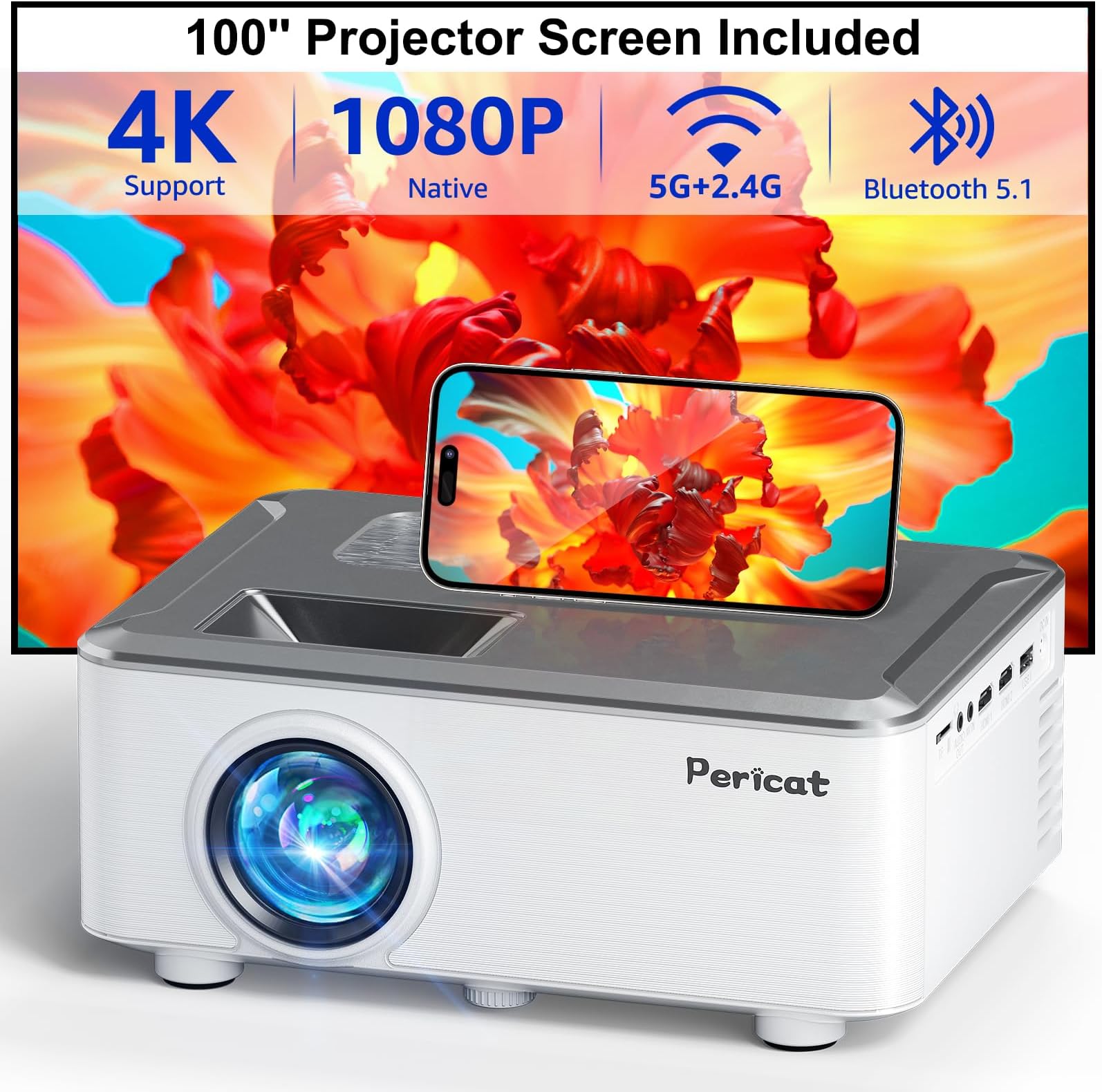 Amazon.com: 5G WiFi Bluetooth Projector 4K Supported, DBPOWER Native ...