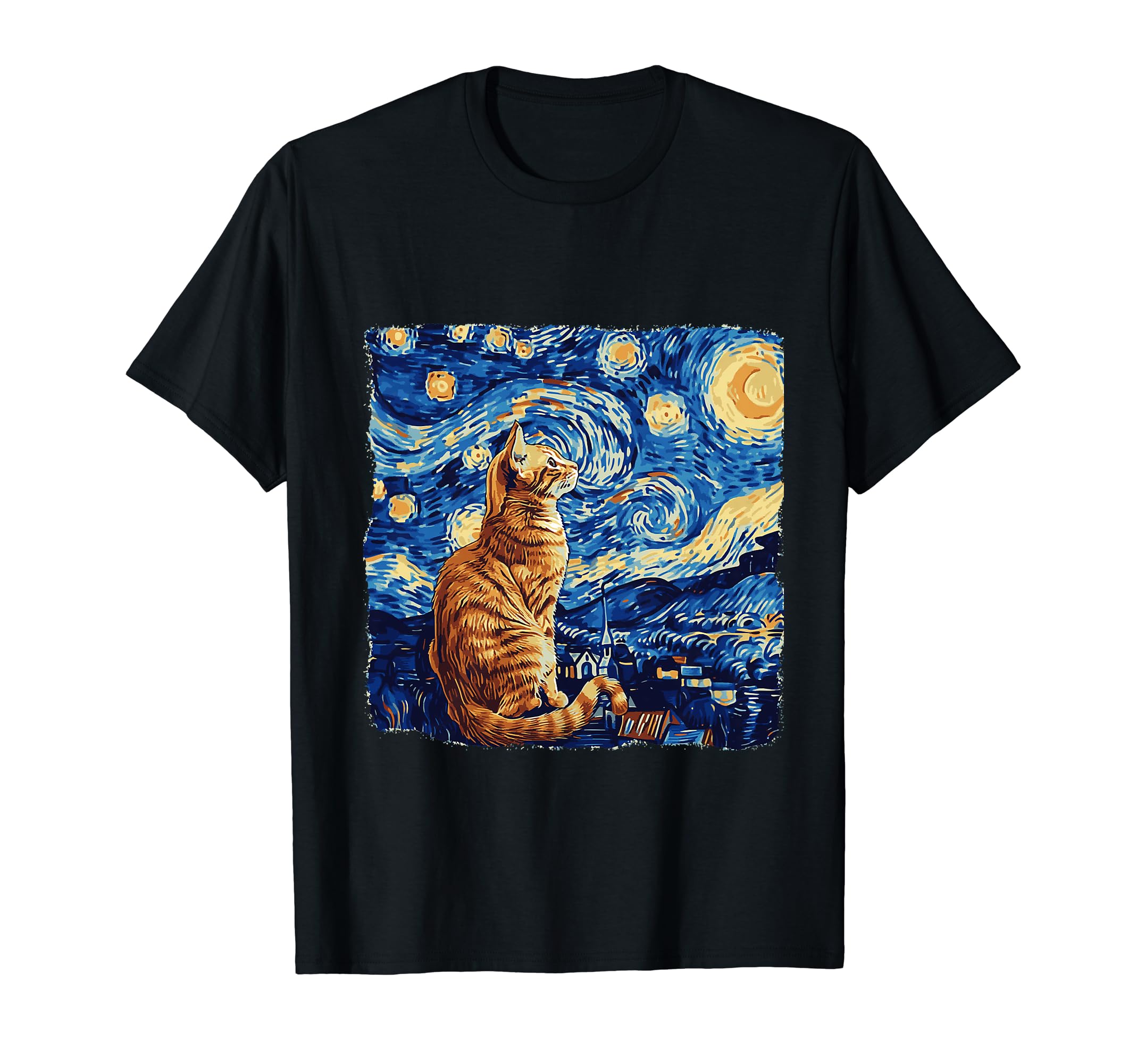 Amazon.com: Starry Night Vincent van Gogh Famous Painting Tabby Cat T ...