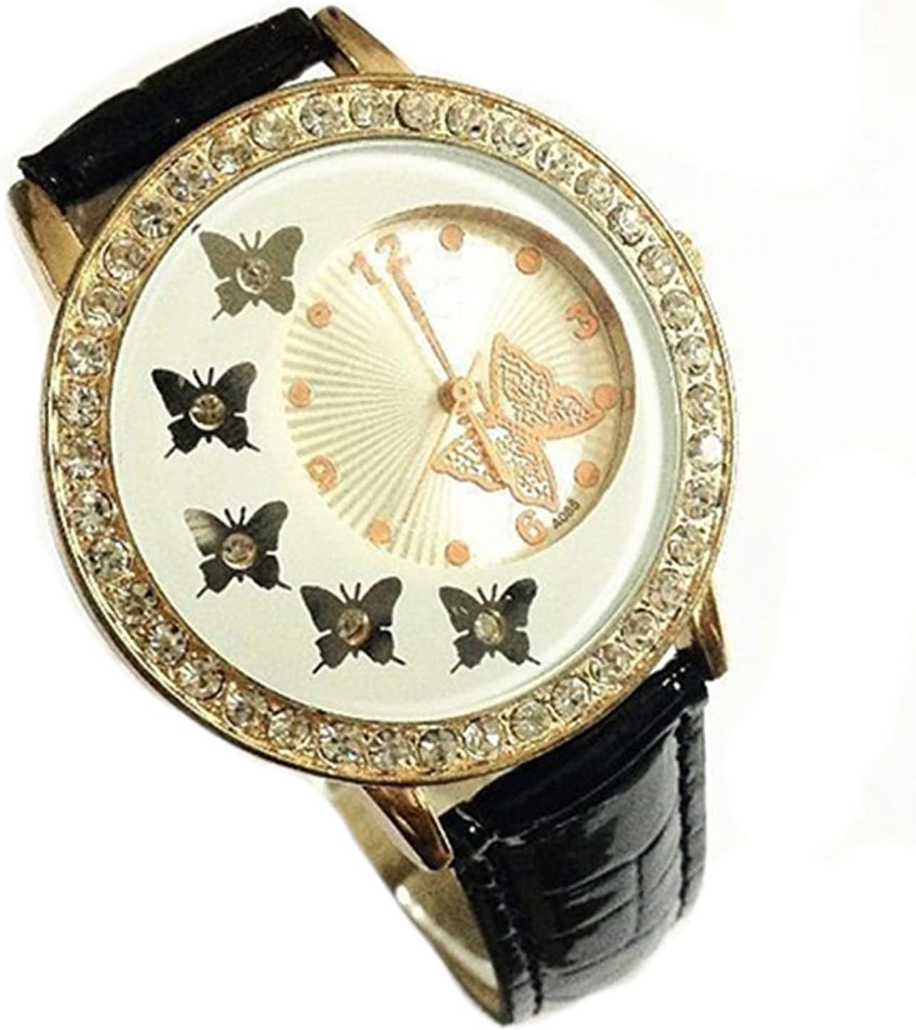 Women Butterfly Pattern Crystal Quartz Wrist Watch Black : Amazon.co.uk ...