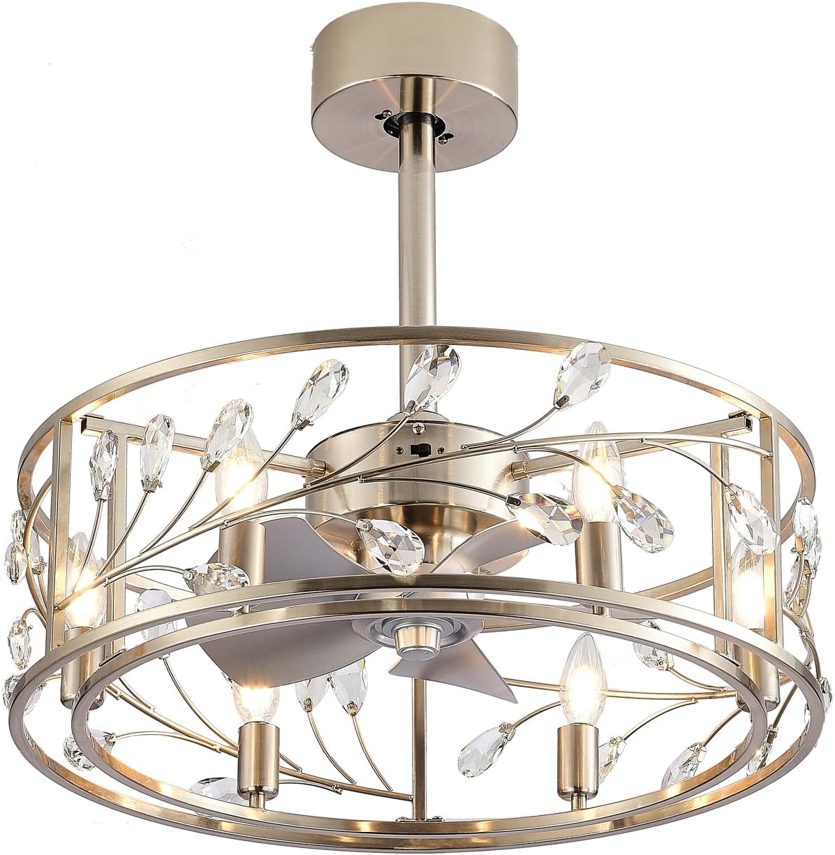WWM Caged Crystal Ceiling Fan with Light,20'' Chandelier Ceiling Fan ...