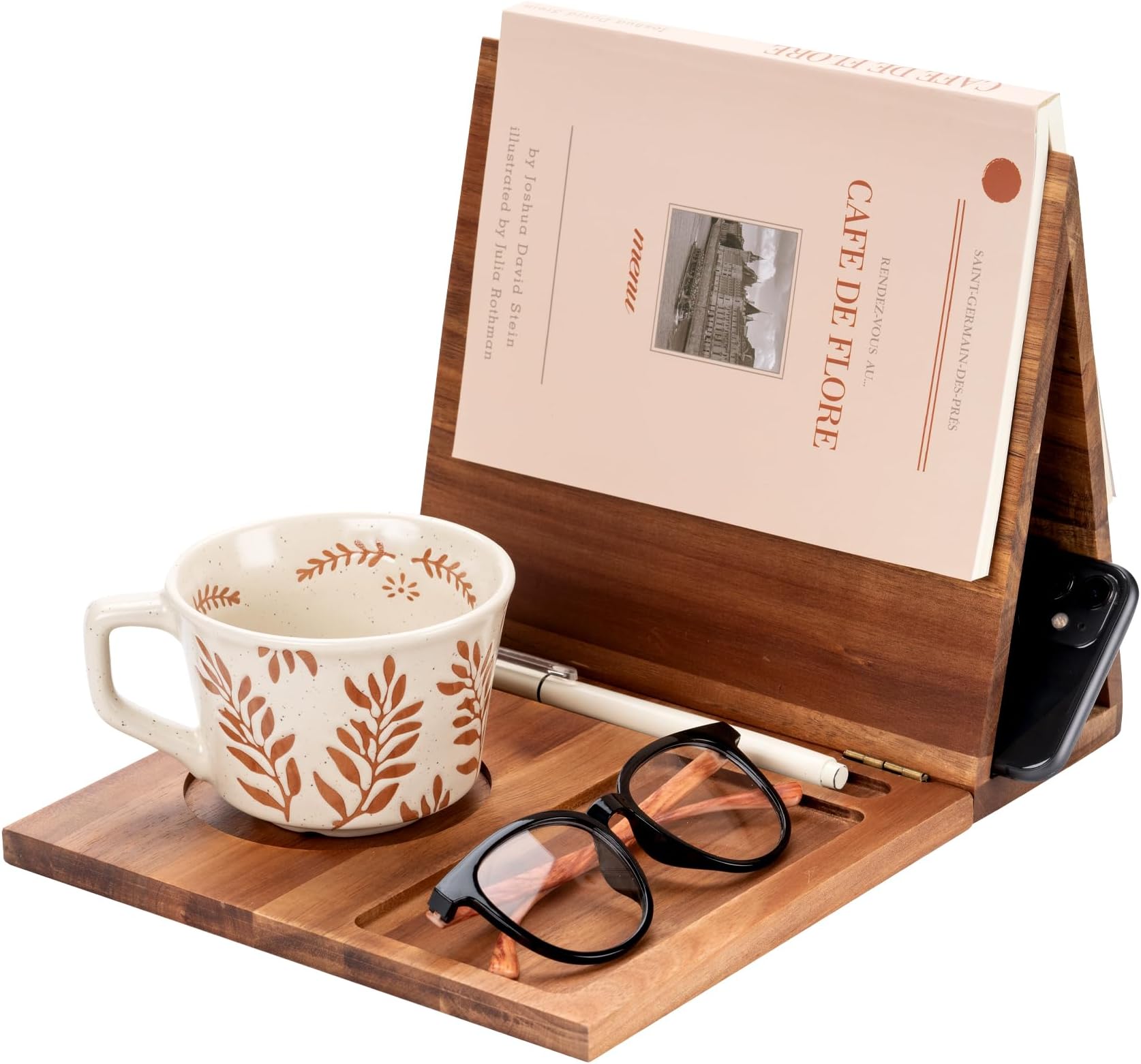 Amazon.com: LIFVEAN Triangle Book Holder Wooden Bookmark with Cup ...