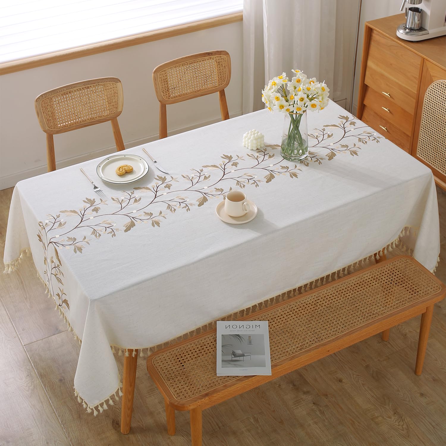 Amazon.com: Alsoo Waterproof Tablecloth Cotton Linen Farmhouse Table ...