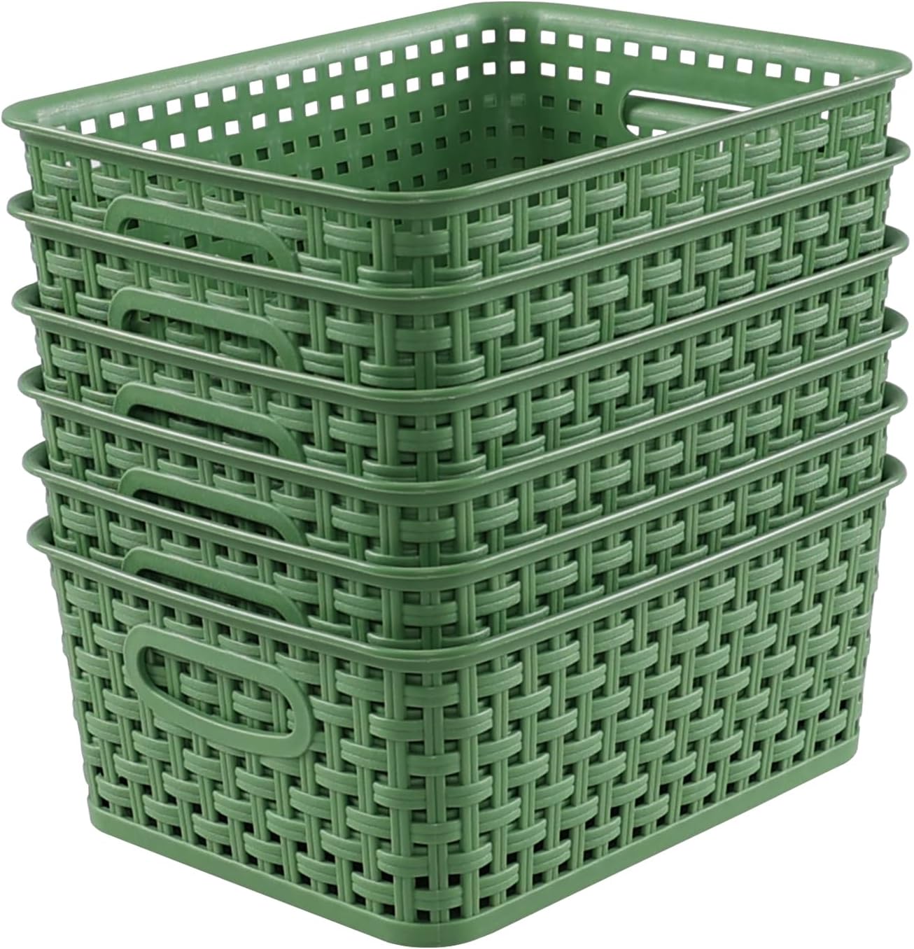 Amazon.com: Sadstory Deep Green Plastic Woven Storage Basket, Plastic ...
