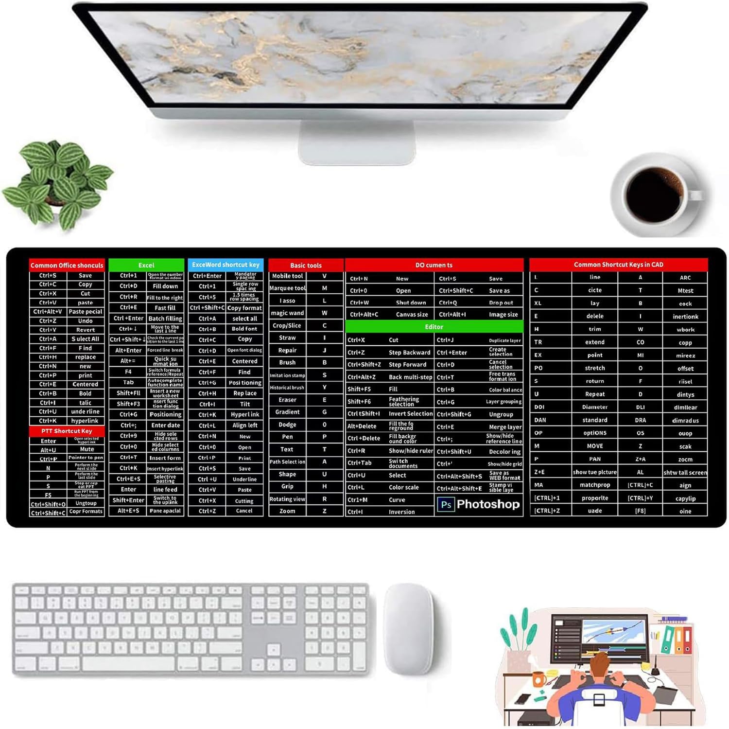 Amazon.com : Excel Shortcuts Mousepad, Upgraded Pro Version, Extended ...