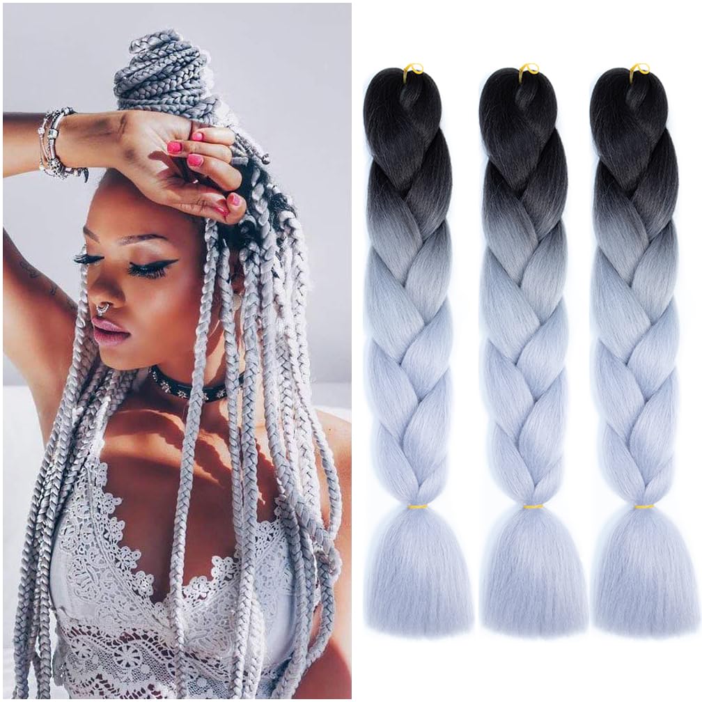Amazon.com : Braiding Hair Ombre Black to Light Grey Braid Hair ...