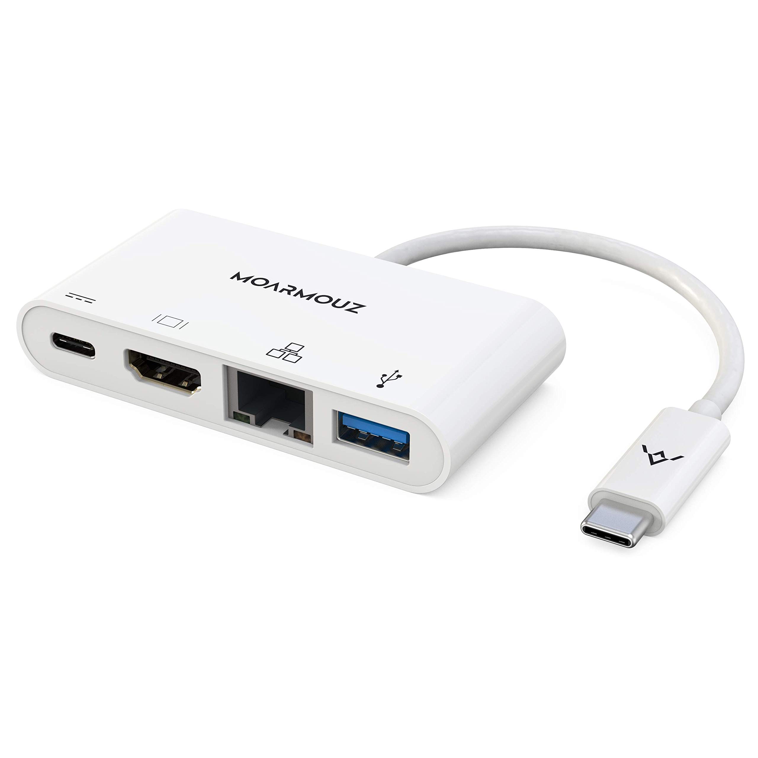 MoArmouz 4-in-1 USB-C to RJ45 and HDMI 3.1 Type C Multiport Adapter Hub ...