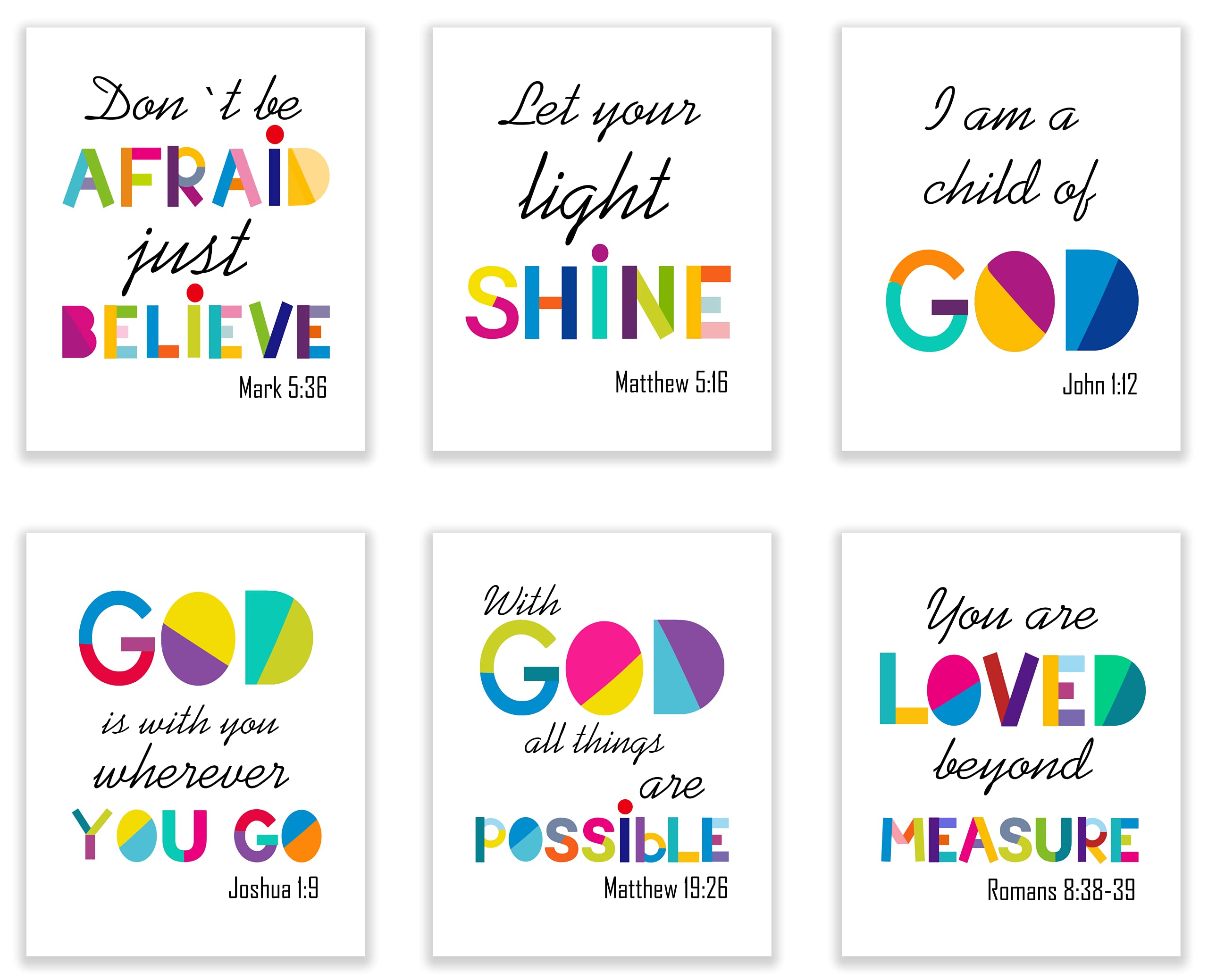 Bible Verse Wall Art Kids Inspirational Quotes Unframed Set 6 ...
