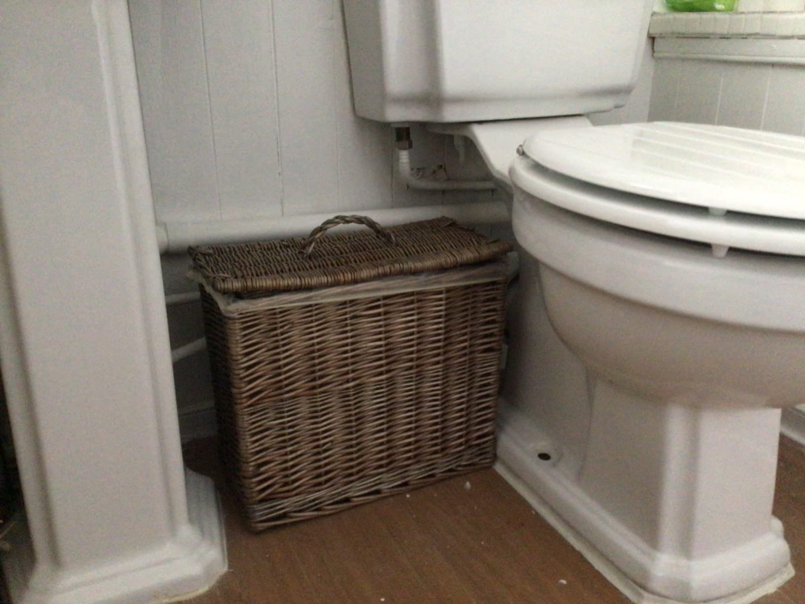 Antique Wash Willow Wicker Rectangle Toilet Tidy Storage Basket Lid ...