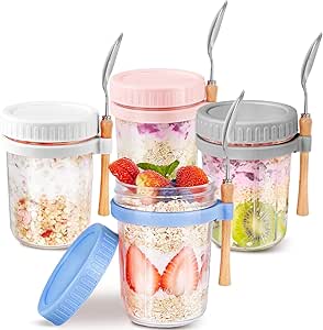 Amazon.com: HomArtist Glass Overnight Oats Containers with Lids and Spoon, 16oz Wide Mouth Mason ...