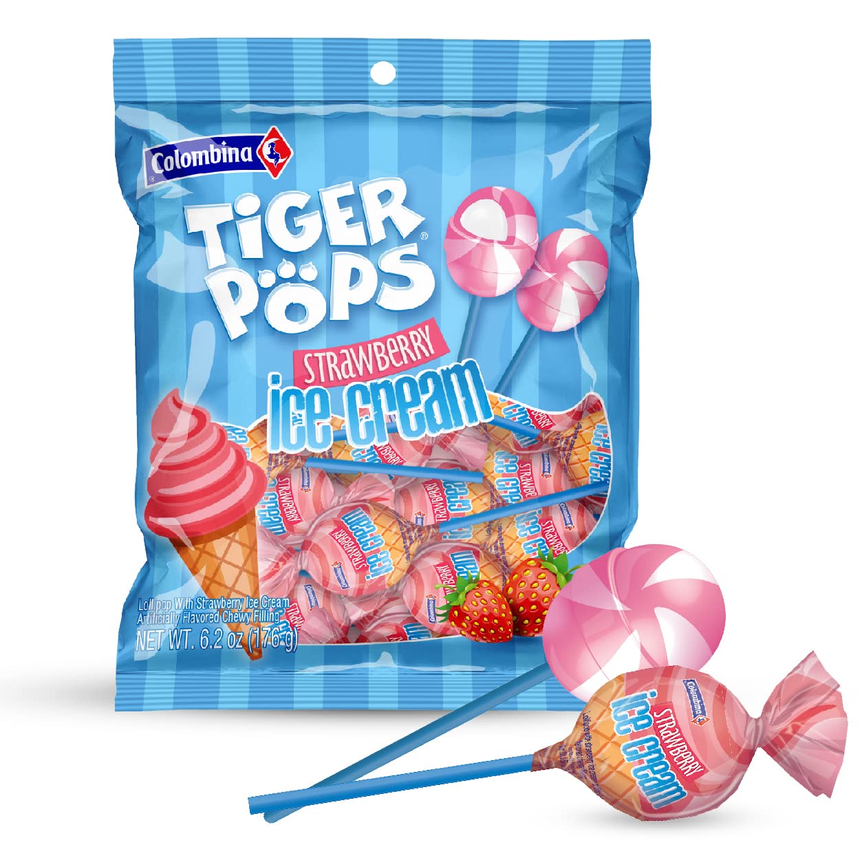 Amazon.com : Colombina Tiger Pops Strawberry Ice Cream 6.2oz : Grocery ...