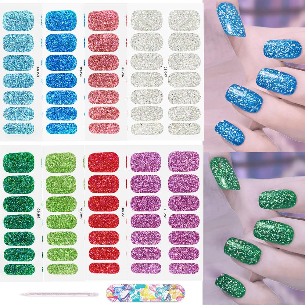 Amazon.com: XZMeiLun 8-Pack Nail Stickers for Women – Premium Glitter ...