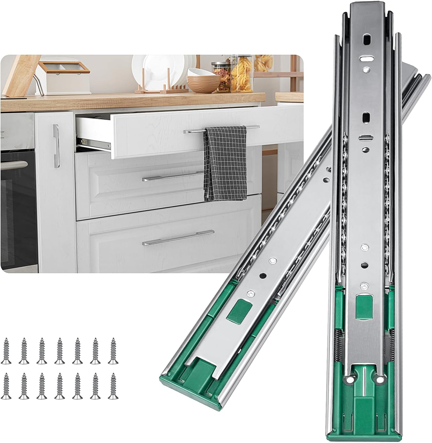 Umacasa Drawer Slides 10 12 14 16 18 20 22 Inch, Full Extension Drawer ...