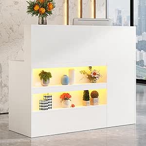 Amazon.com: 55" Reception Desk with LED Lights Power Outlets,L-Shaped ...