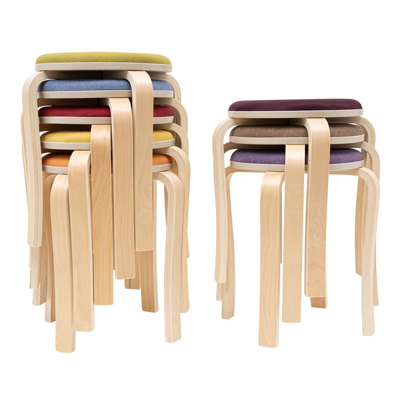 TaNeHaKi Set Of 8 Stackable Wooden Round Stools,Colors Stacking Wooden ...