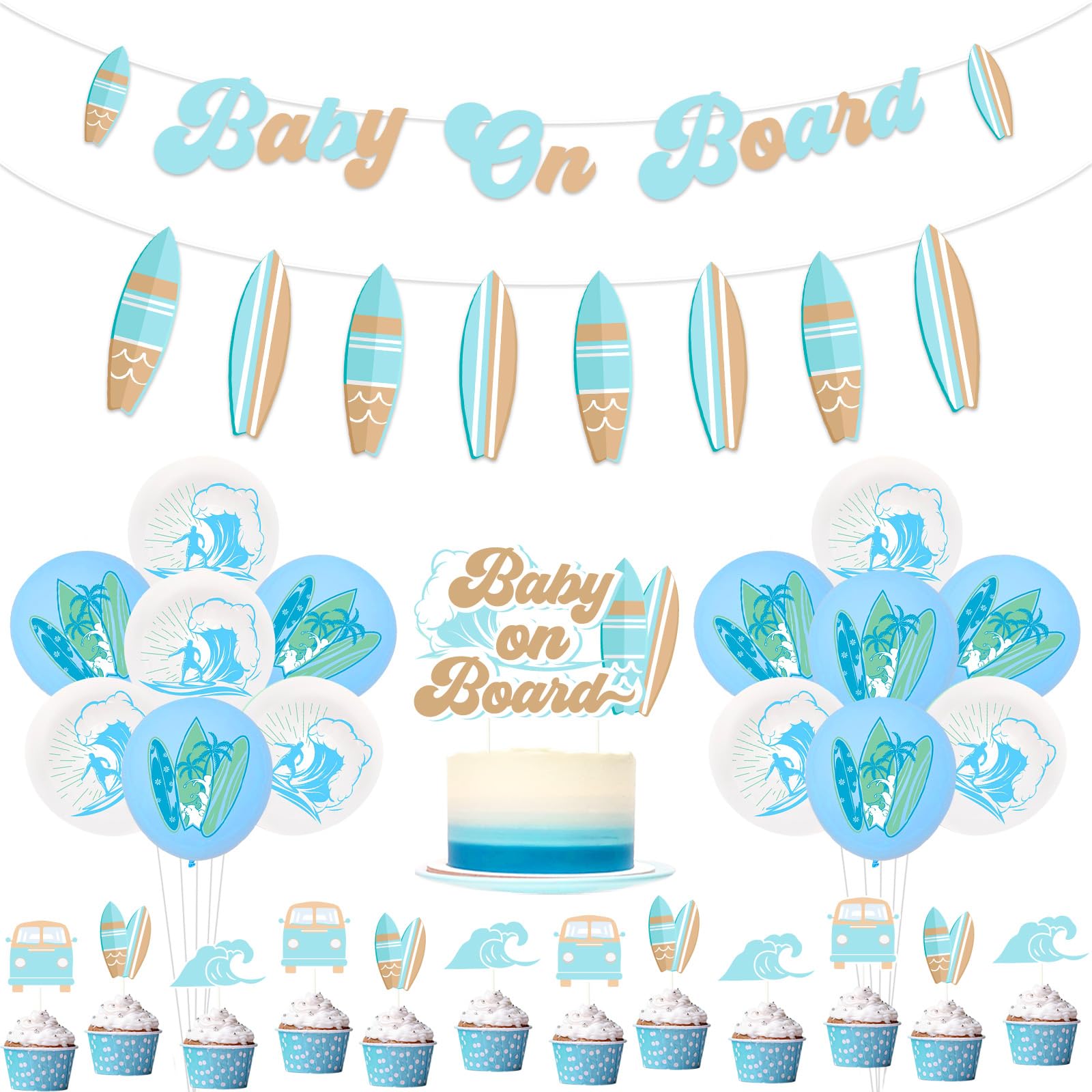 Amazon.com: kreat4joy Baby On Board Baby Shower Decorations, Surf Baby ...
