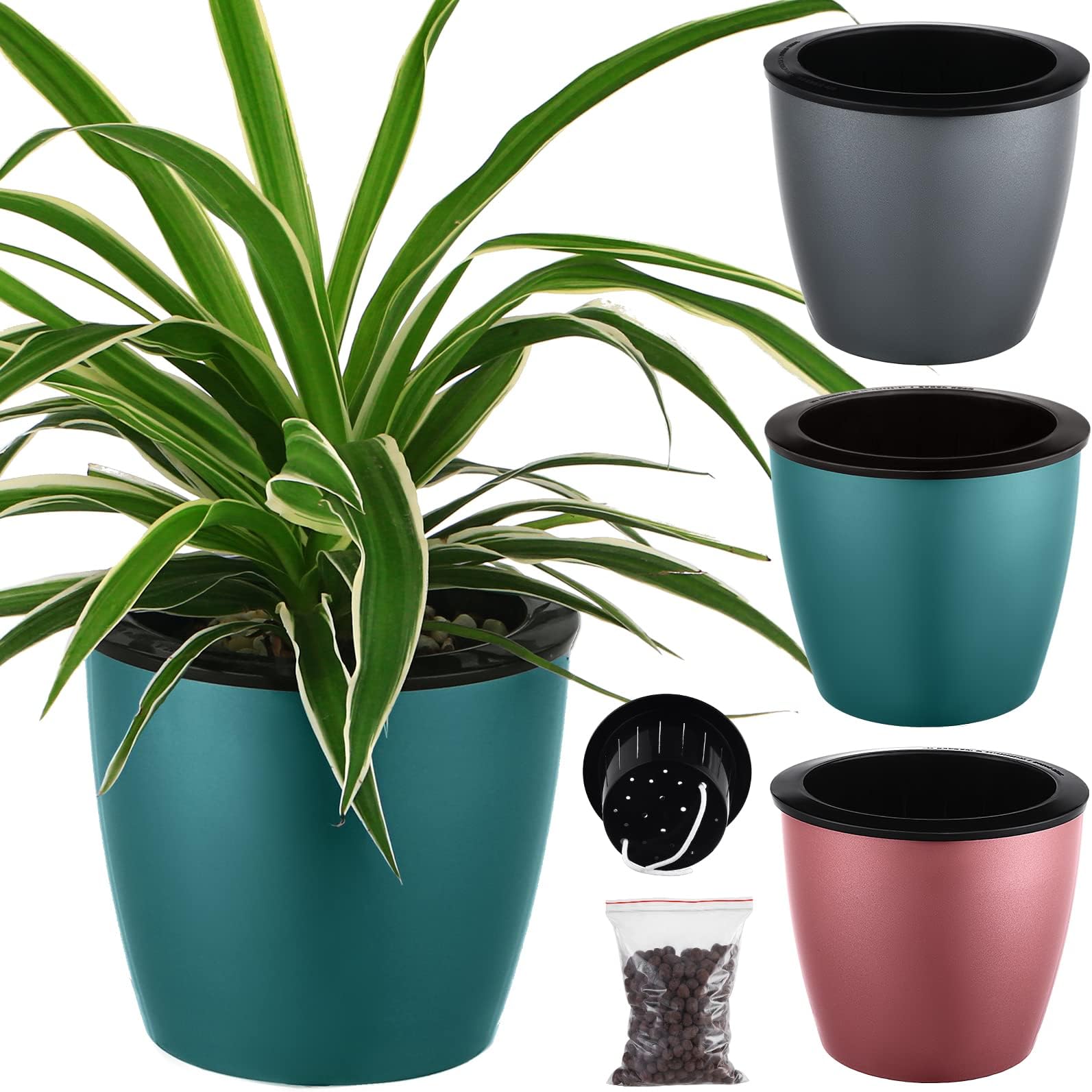 Amazon.com: 3 Pack Self Watering Plant Pot Set, 6.5 Inch Self Watering ...