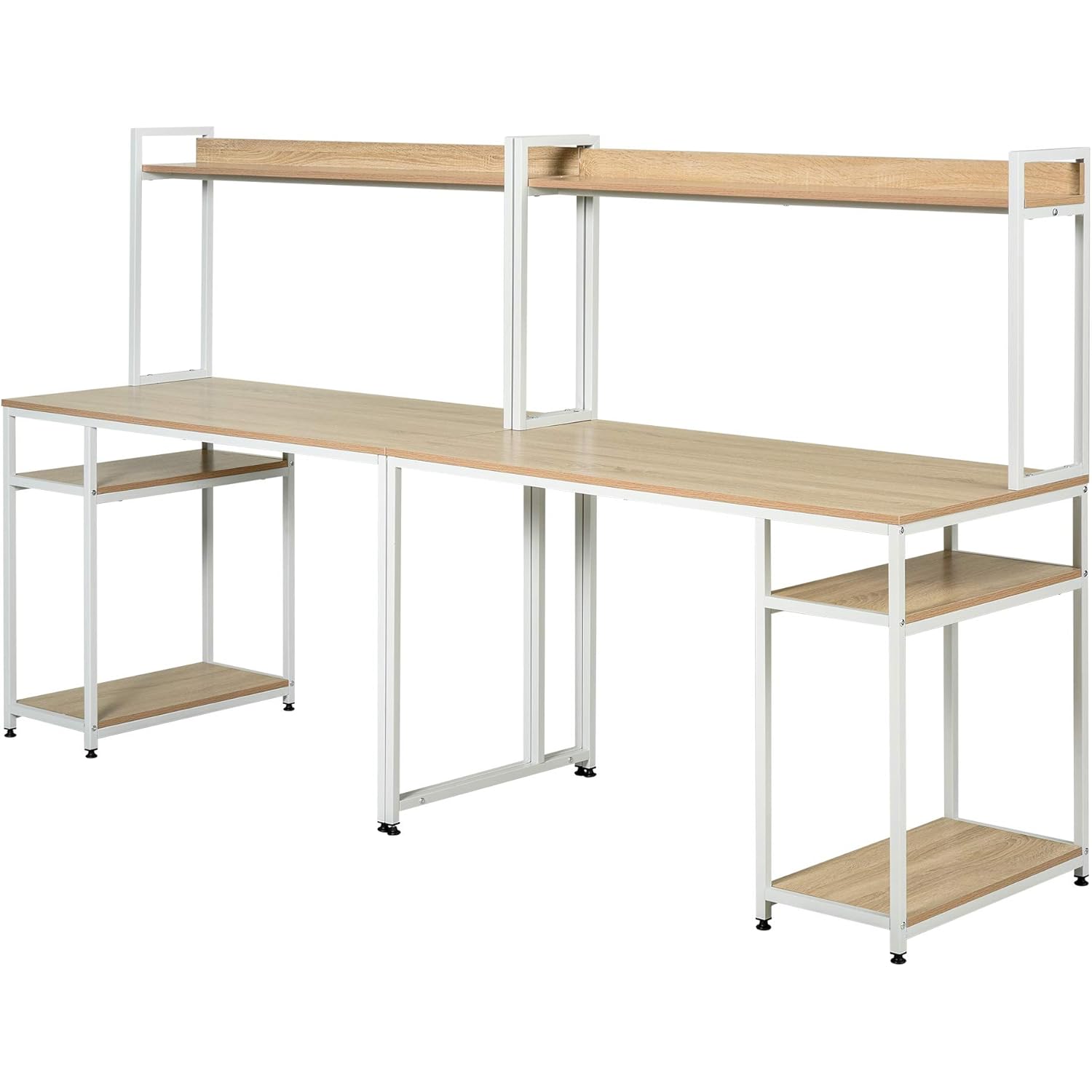 Amazon.com: HOMCOM 94.5in Industrial Double Computer Desk with Hutch ...