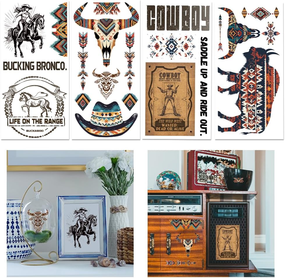 Amazon.com: GLOBLELAND 4 Sheets Bohemia Tribal Cowboy Transfer 11.8x5 ...