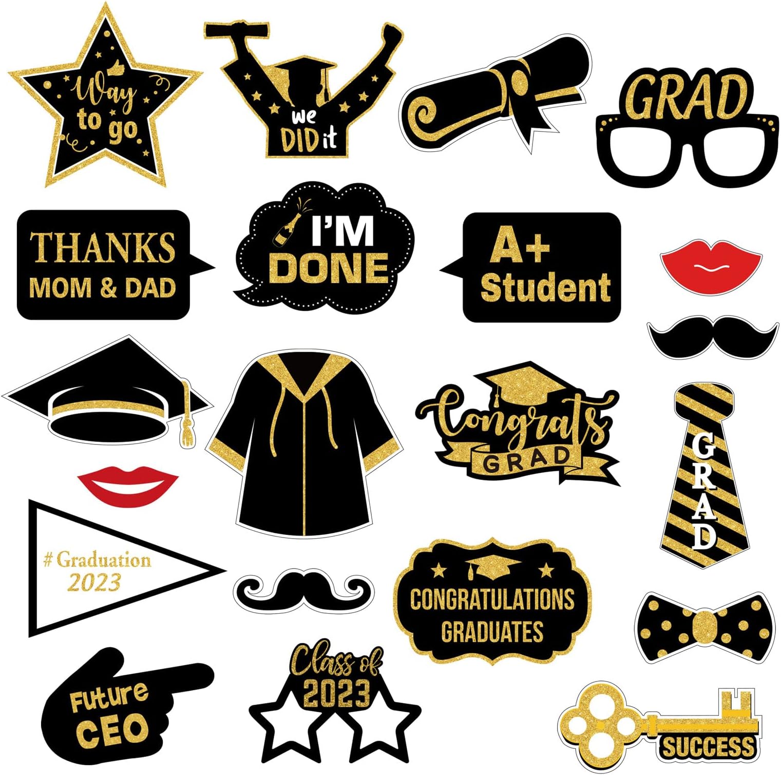 Amazon.com: Graduation Photo Booth Props (21 Pieces) Class of 2023 ...