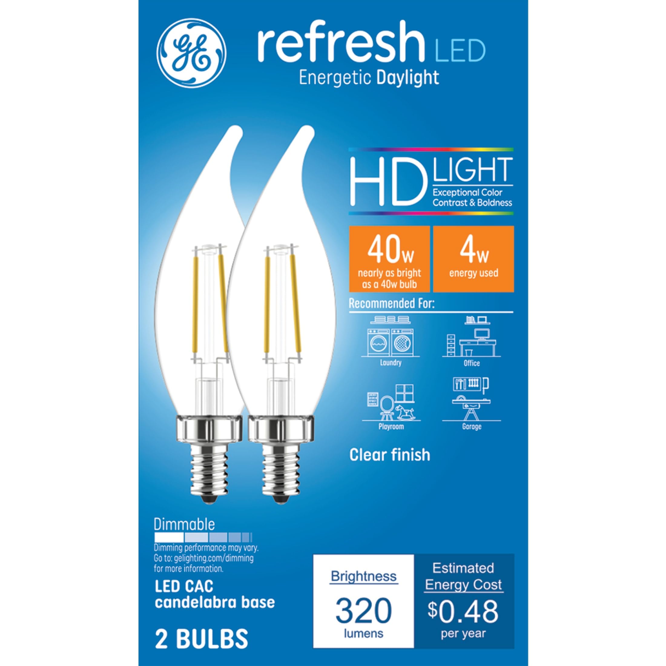 Snapklik.com : GE Refresh LED Light Bulbs, 40W, Daylight Candle Lights ...