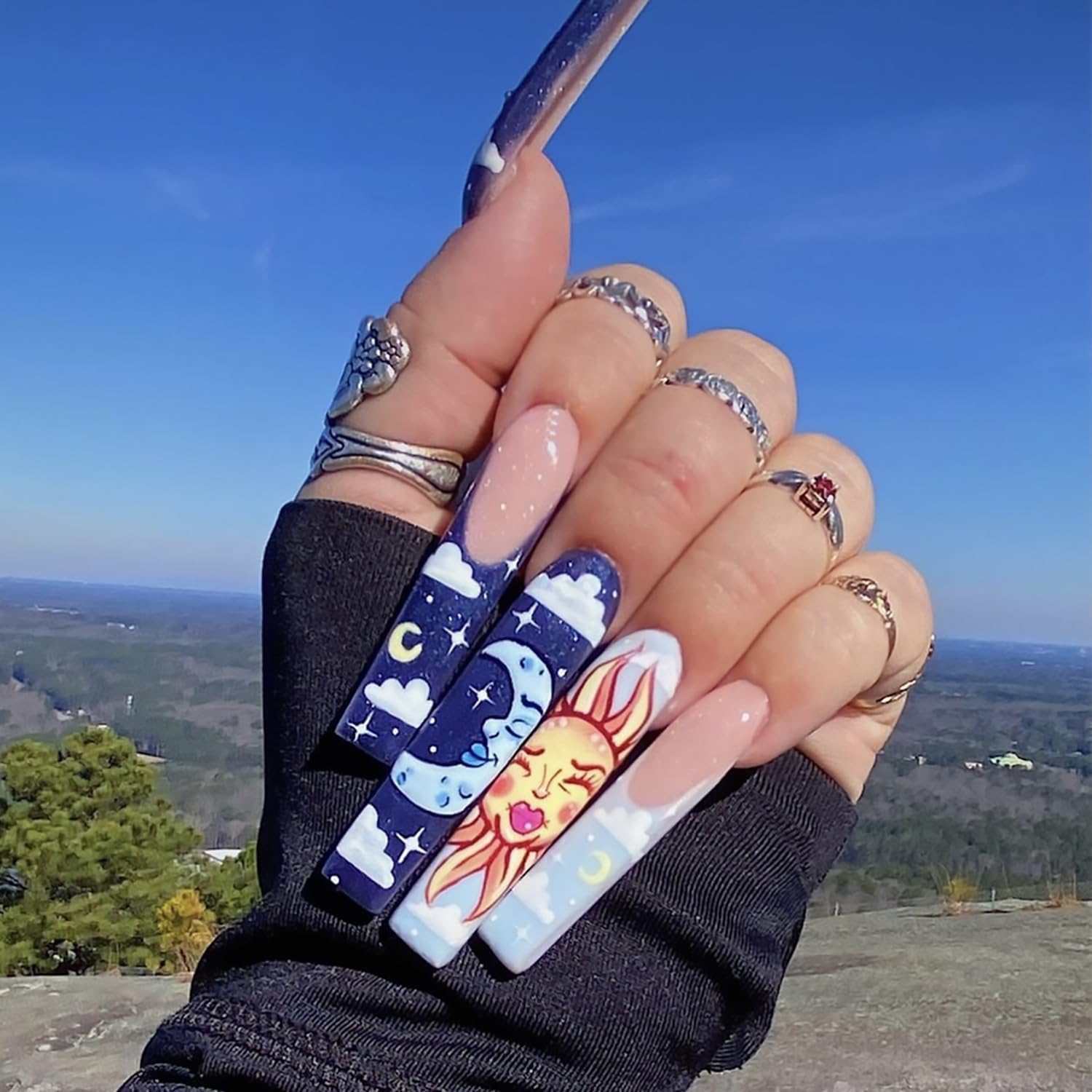 Amazon.com: Tyuimhx Colorful Flowers Press on Nails Oval Short Fake ...