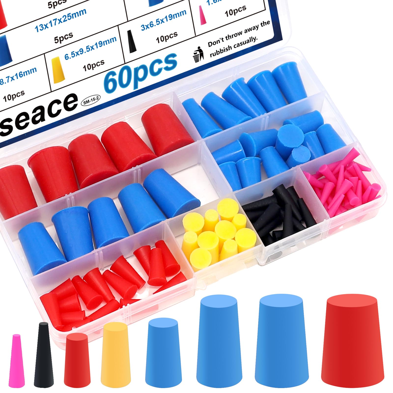 Amazon.com: smseace 60Pcs Rubber Plugs 8-Sizes Silicone Rubber Tapered ...