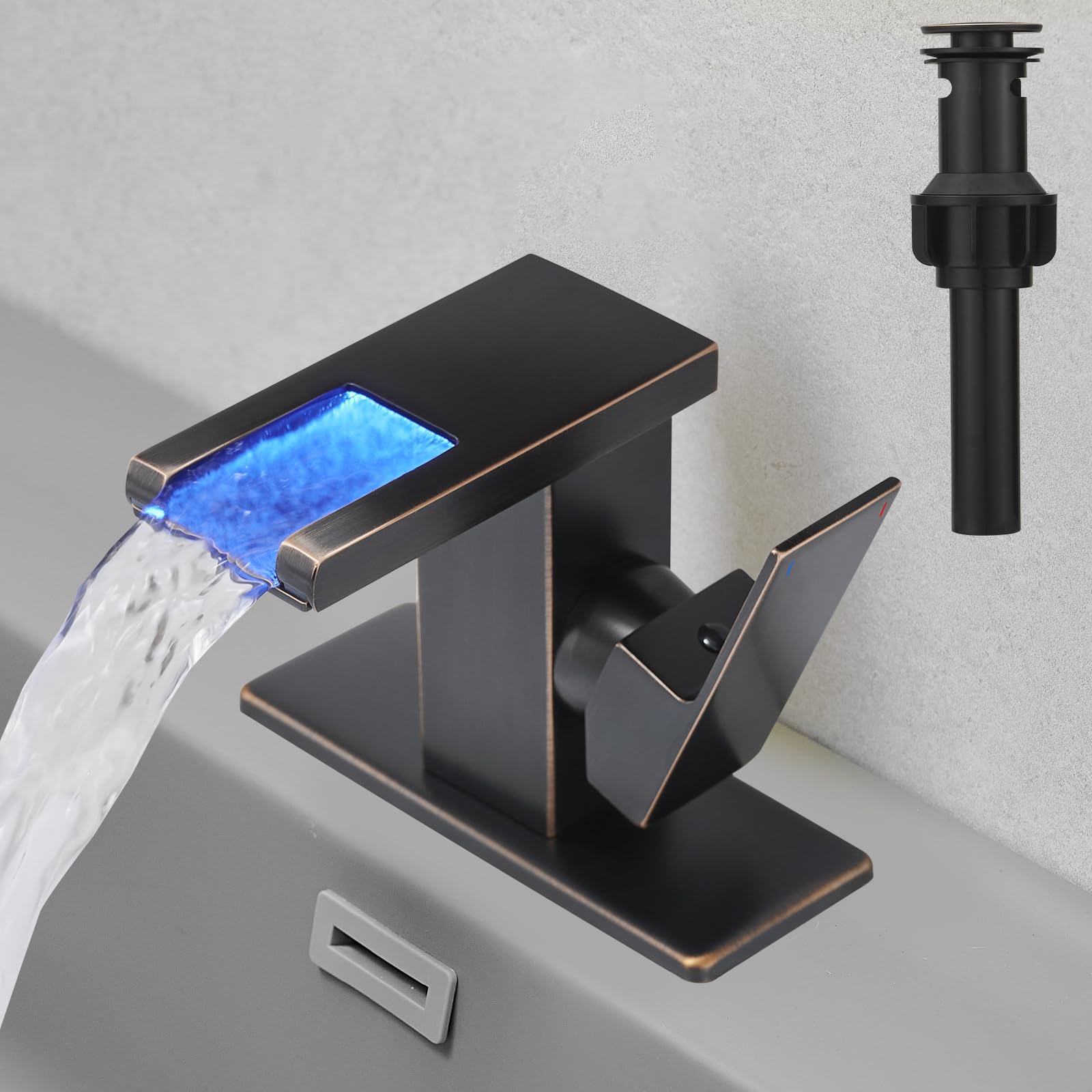 Hoimpro LED Waterfall Bathroom Faucet Oil Rubbed Bronze, Single Handle ...