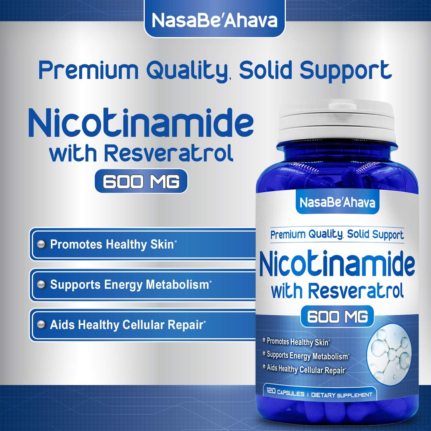 Nicotinamida con resveratrol 120 cápsulas vegetales vitamina B3 600mg ...