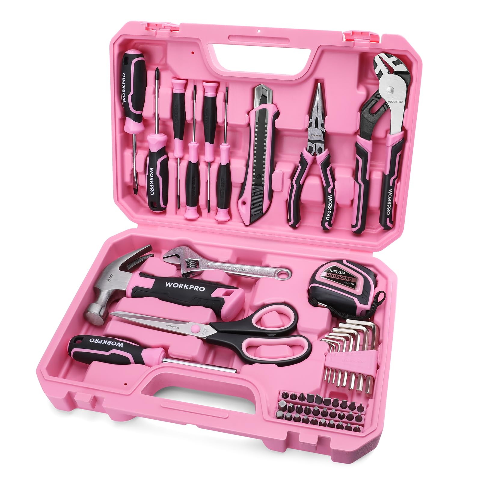 WORKPRO 52-Piece Pink Tools Set for Women, Household Lady Tool Kit with ...