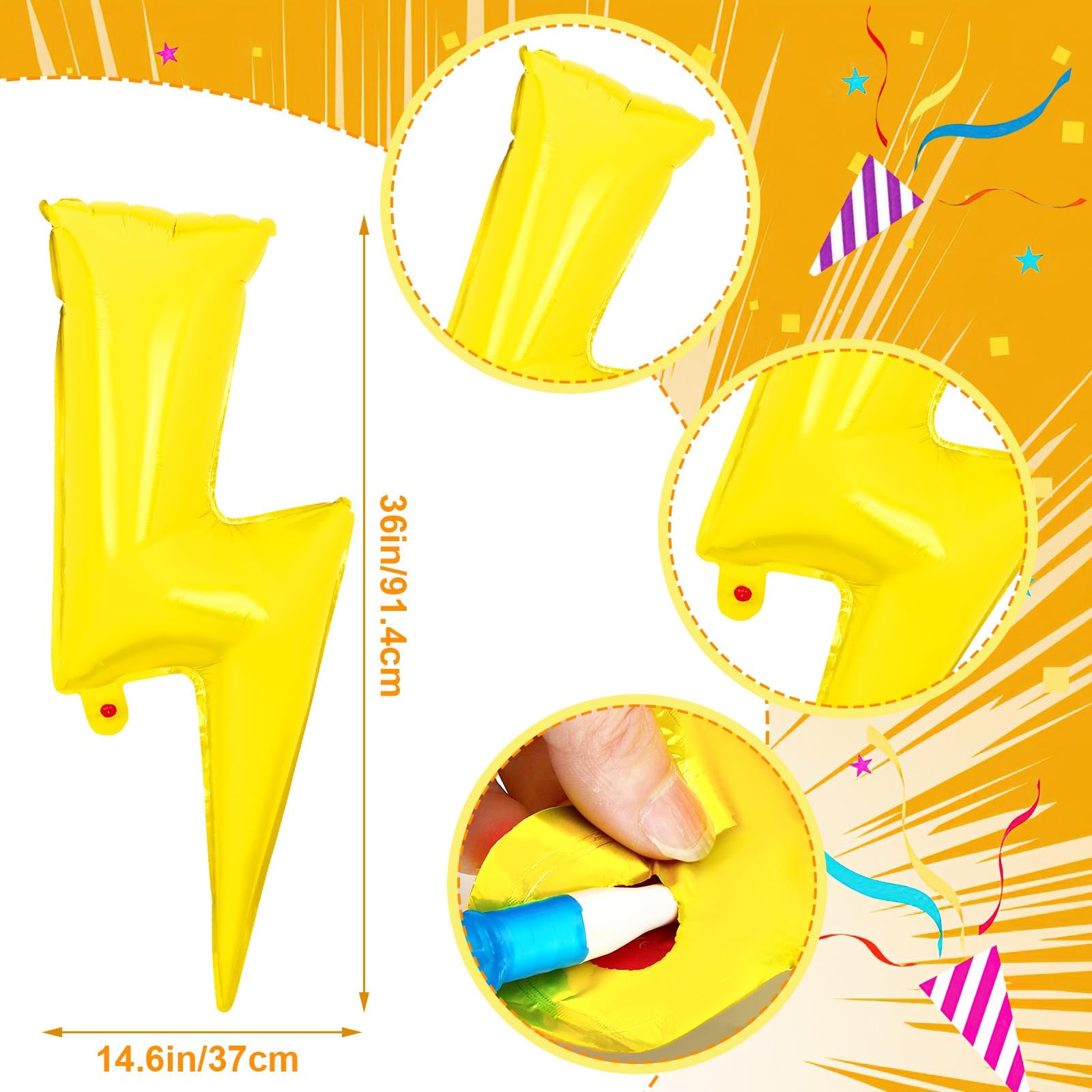 Snapklik.com : 10 Pack 36 Inch Yellow Lightning Bolt Foil Party ...