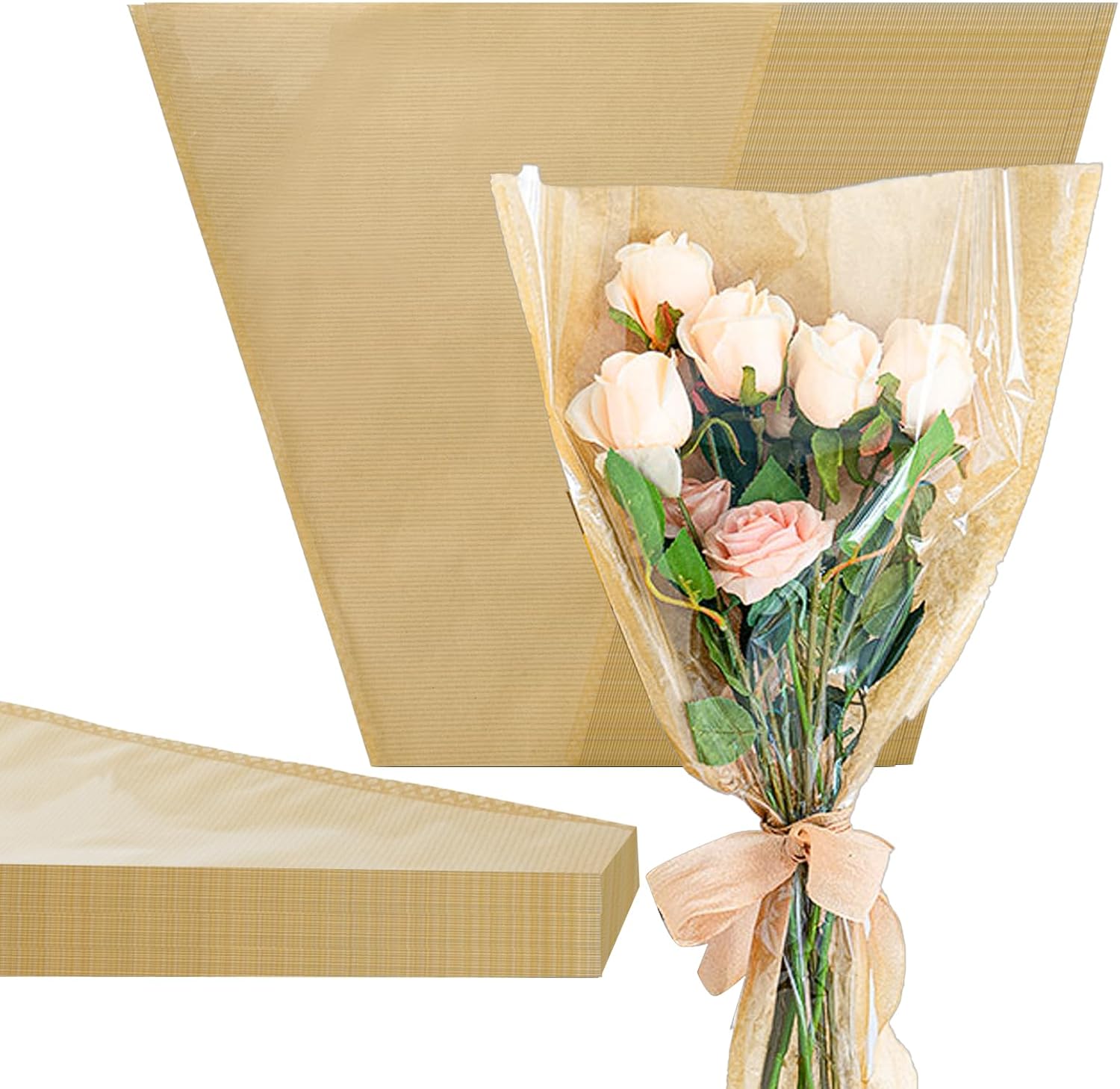 Amazon.com: 100PCS Flower Bouquet Wrapping Paper - Kraft Flower Bags ...