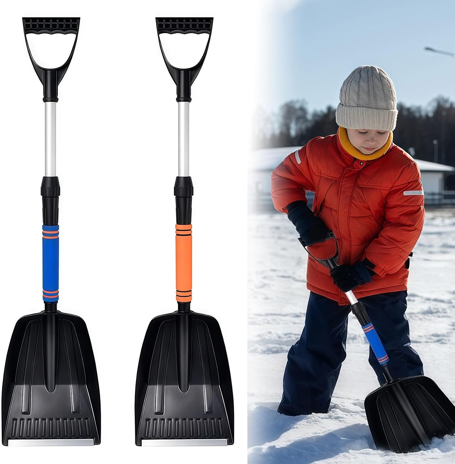 Amazon.com : 2 Pack Kids Snow Shovel, Lightweight Aluminum Snow Shovels ...