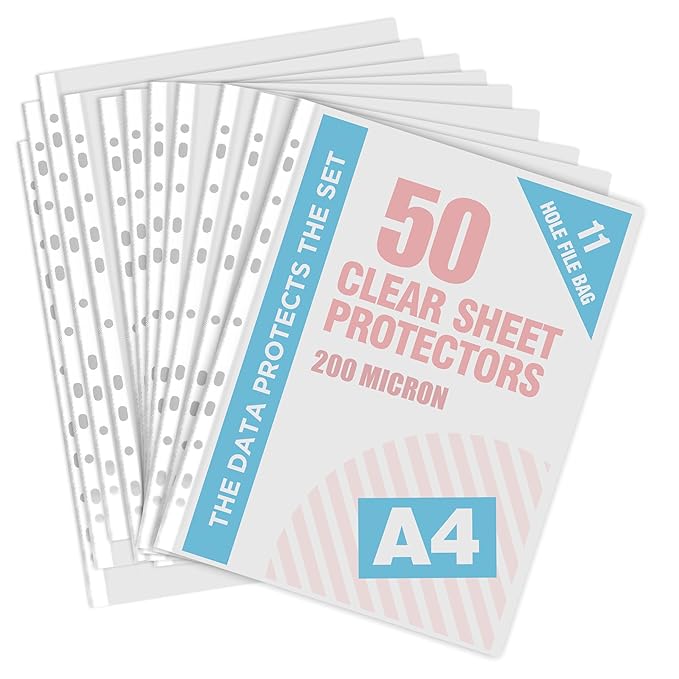 CLICKEDIN Transparent Document Sleeves, Heavy Duty 200 Micron 50pcs, A4 ...